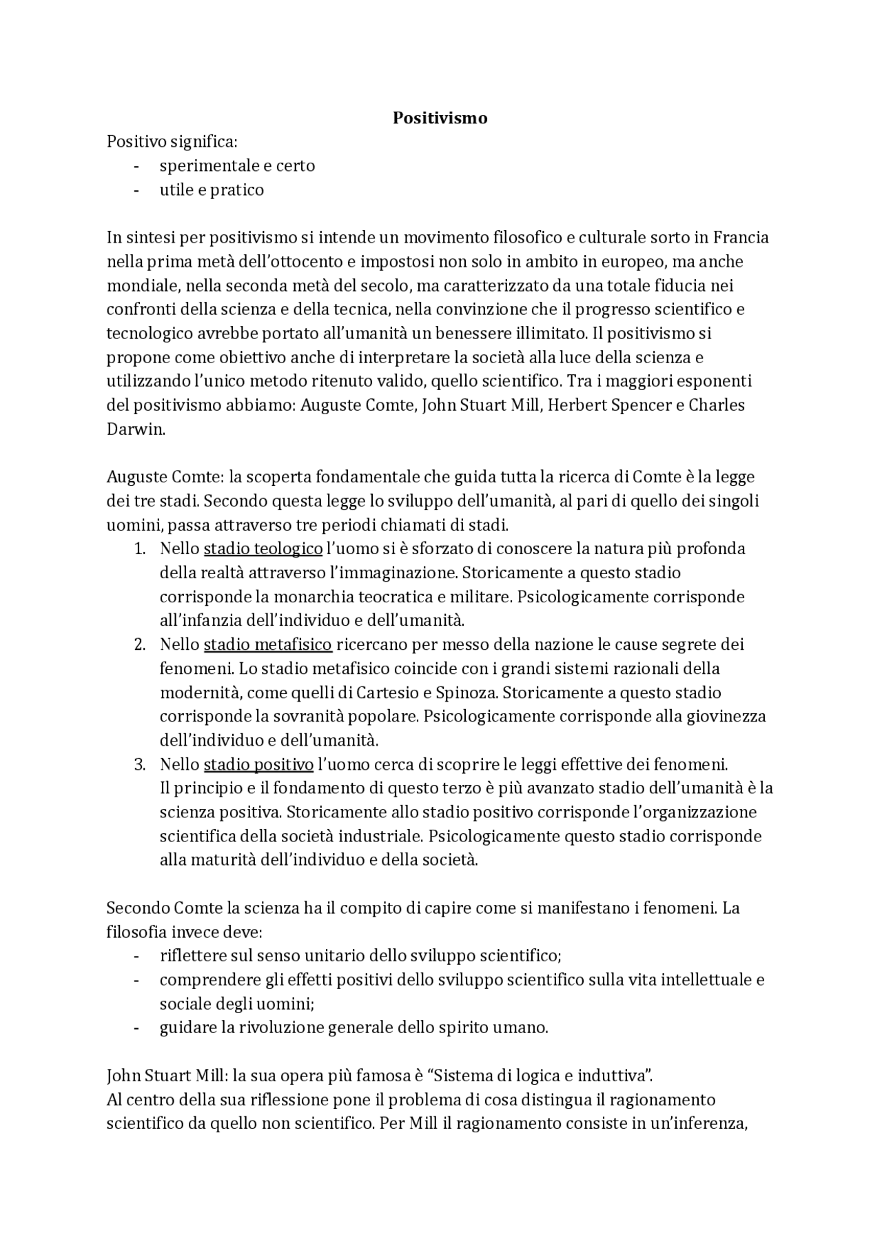 Il Positivismo E Le Leggi Di Darwin Docsity