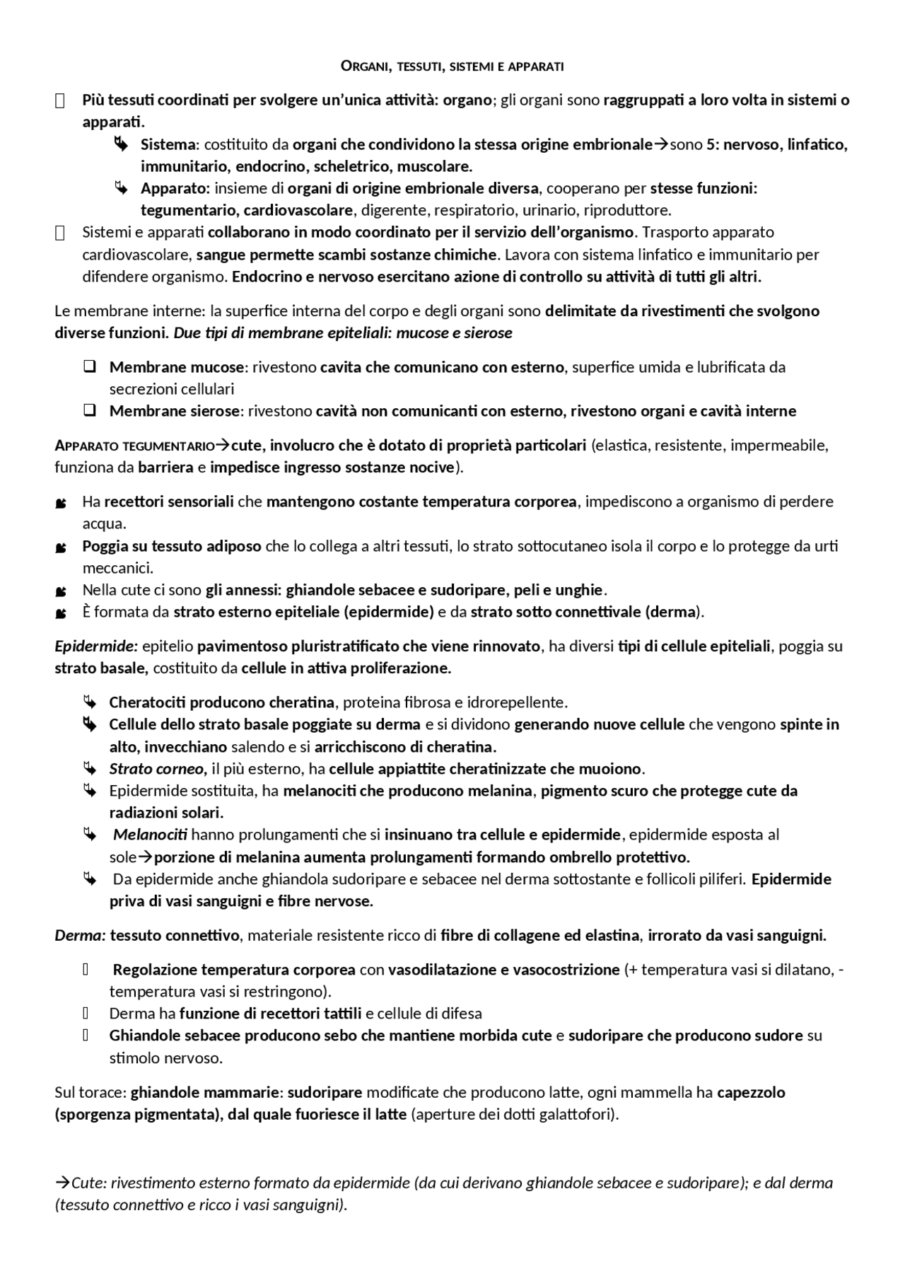 Schema Riassuntivo Sui Tessuti La Cute Docsity