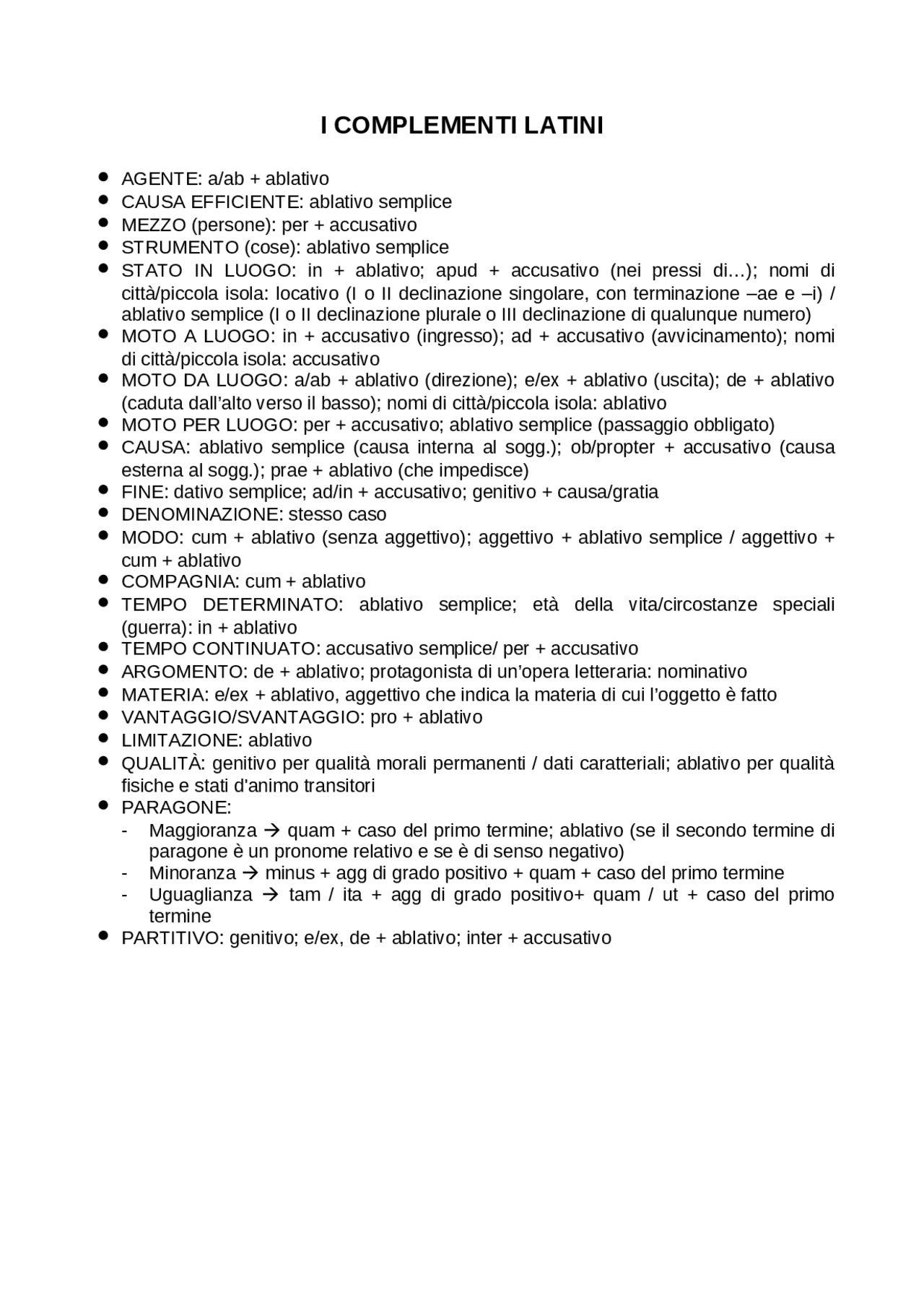 Elenco Dei Complementi Della Grammatica Latina Docsity