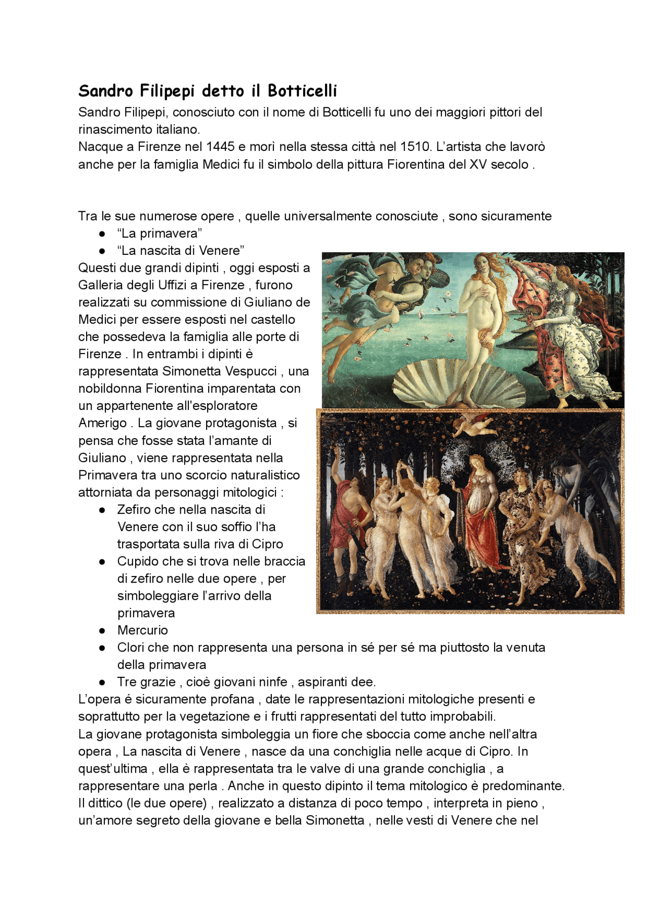 Sandro Botticelli- La primavera e la nascita di Venere | Appunti di Elementi di storia dell'arte ...