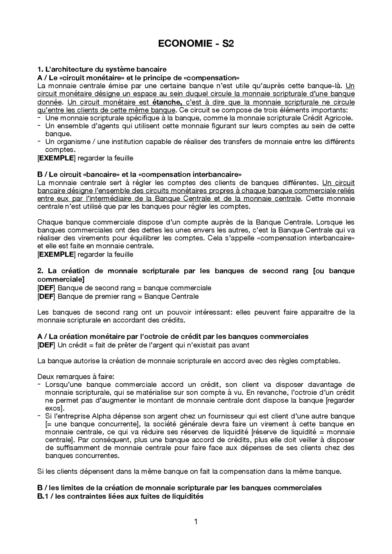 Economie Monétaire Et Financière 2 Notes Économie Docsity