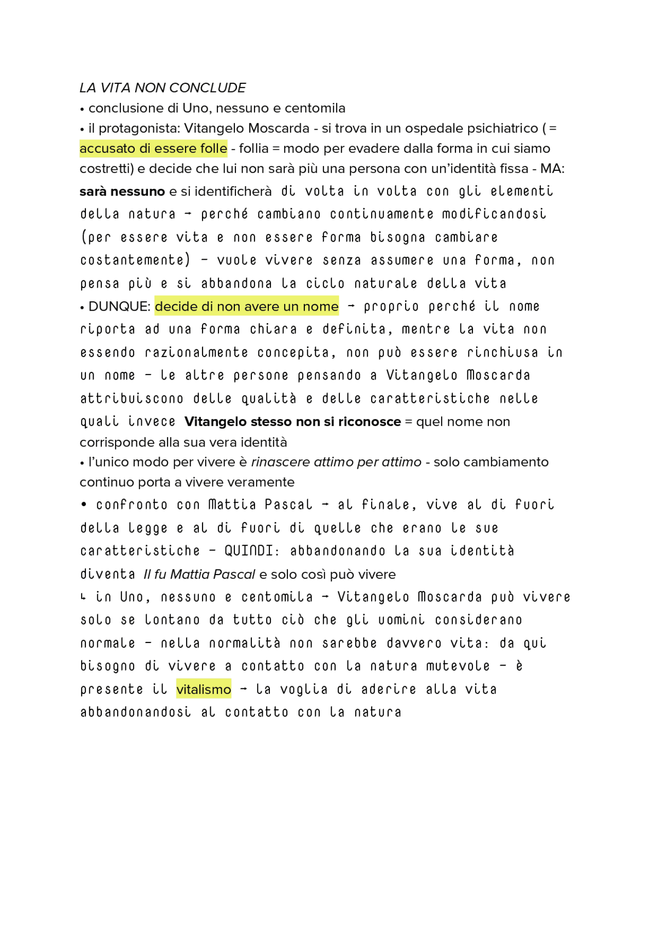Analisi Del Teso La Vita Non Conclude Docsity