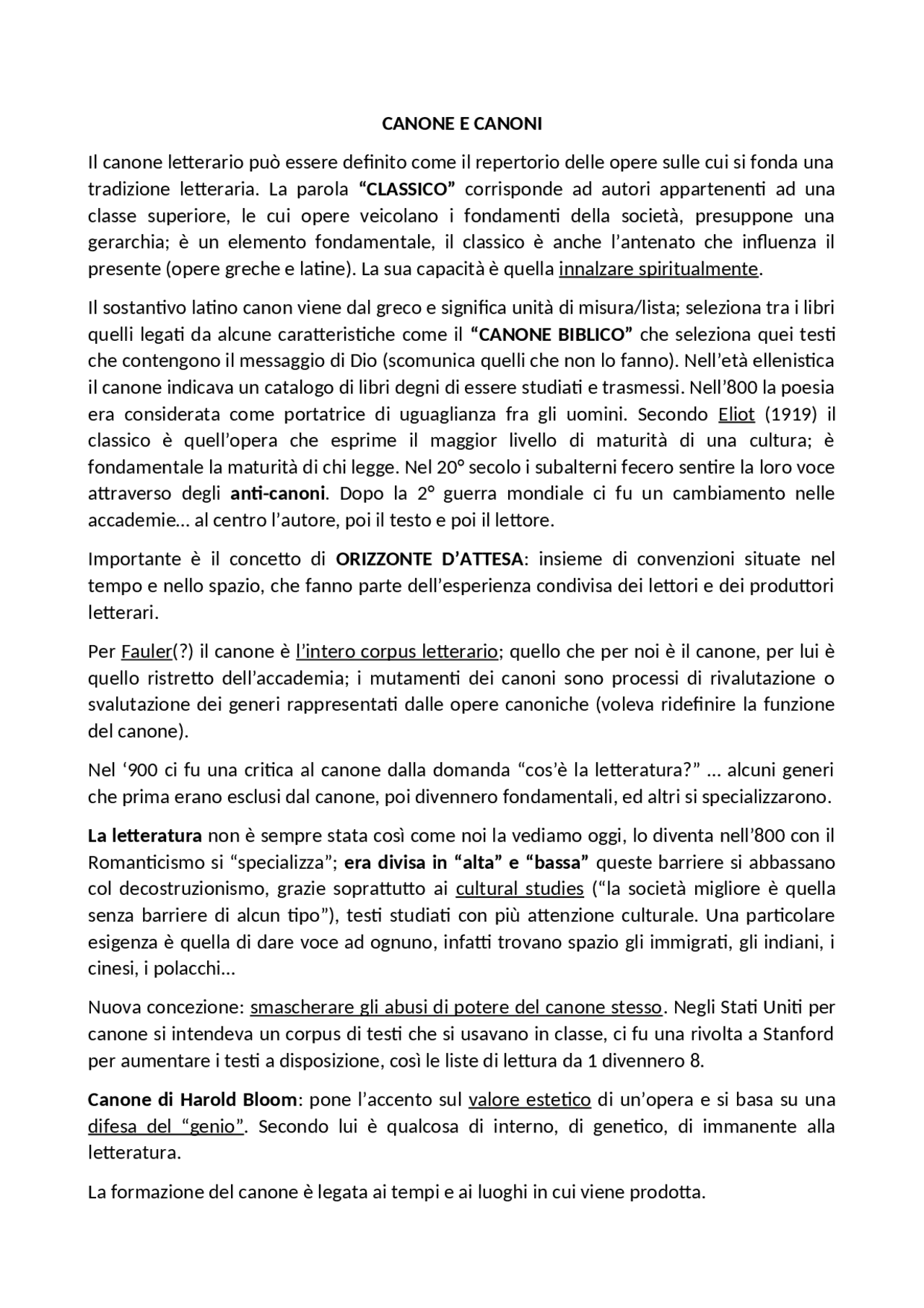 8. CANONE E CANONI, Letterature Comparate | Sintesi del corso di ...