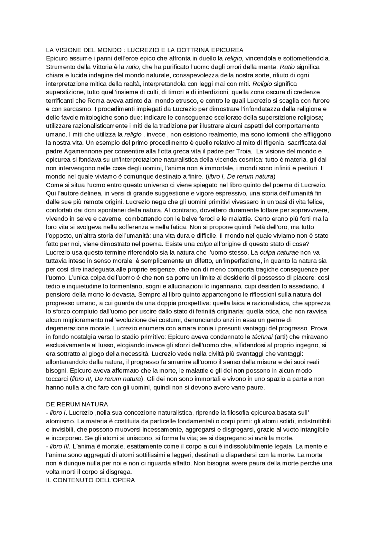 LUCREZIO, vita e opere - Docsity
