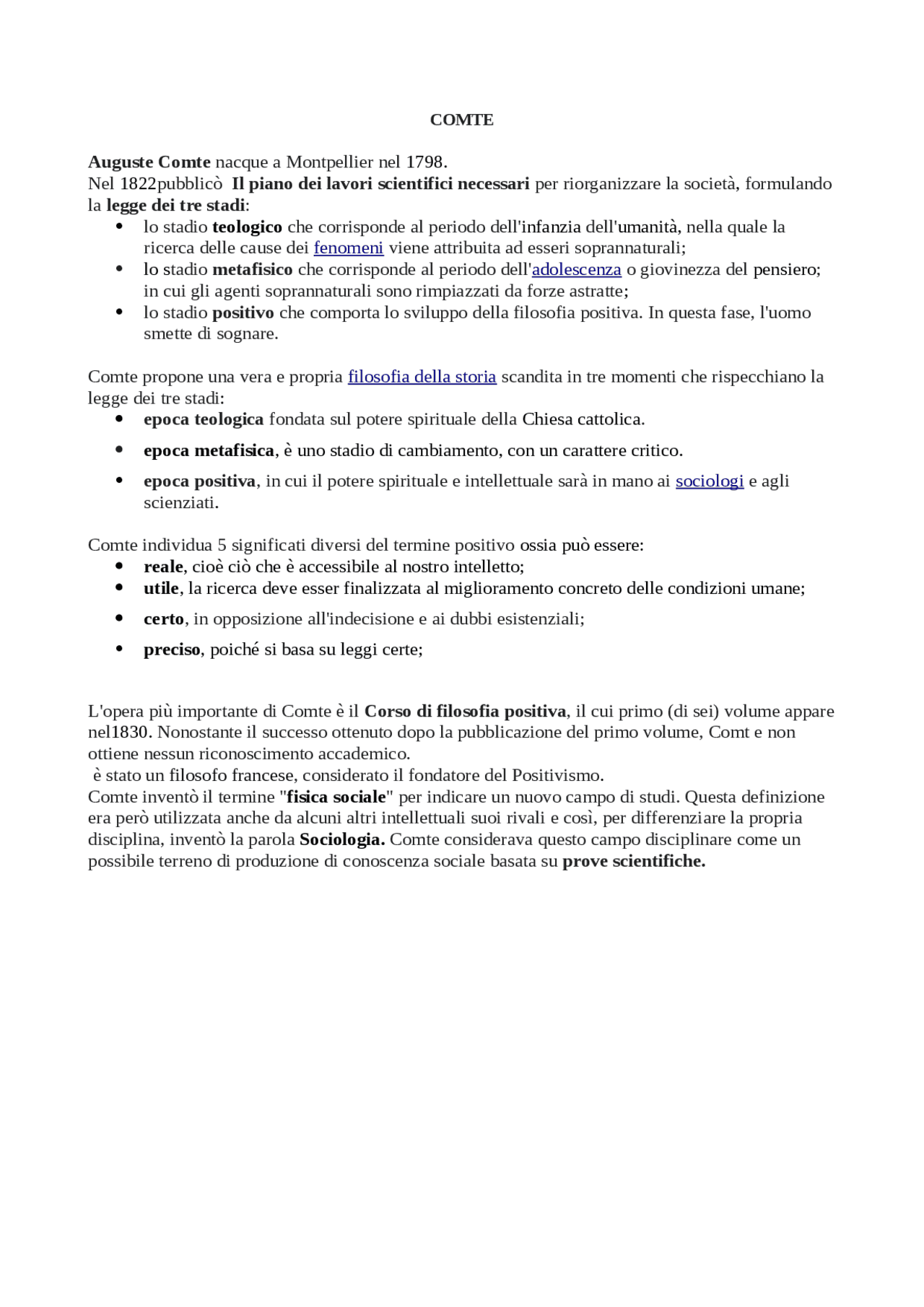 Auguste Comte Filosofo Docsity