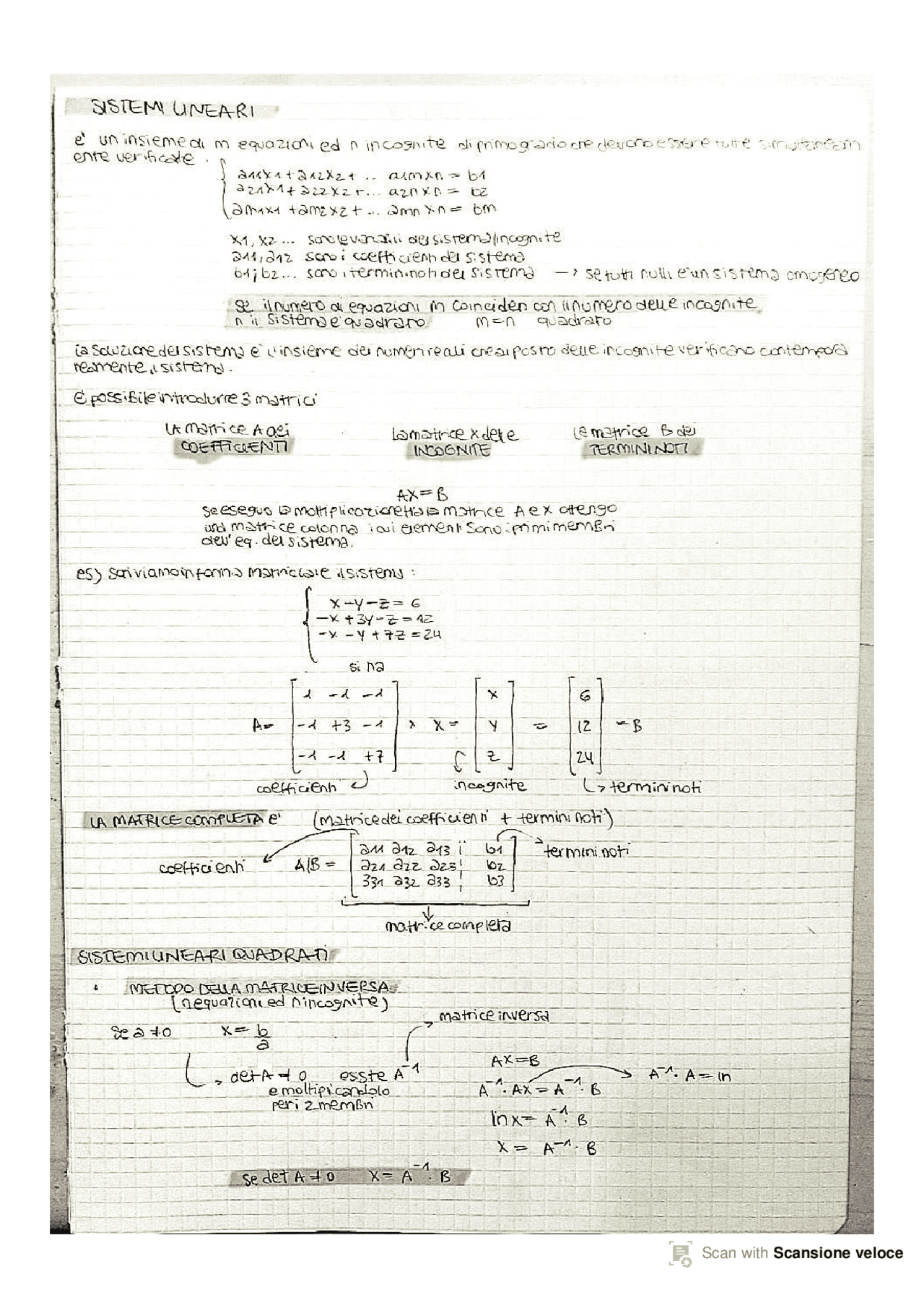 Sistemi Lineari Tramite Matrici Docsity