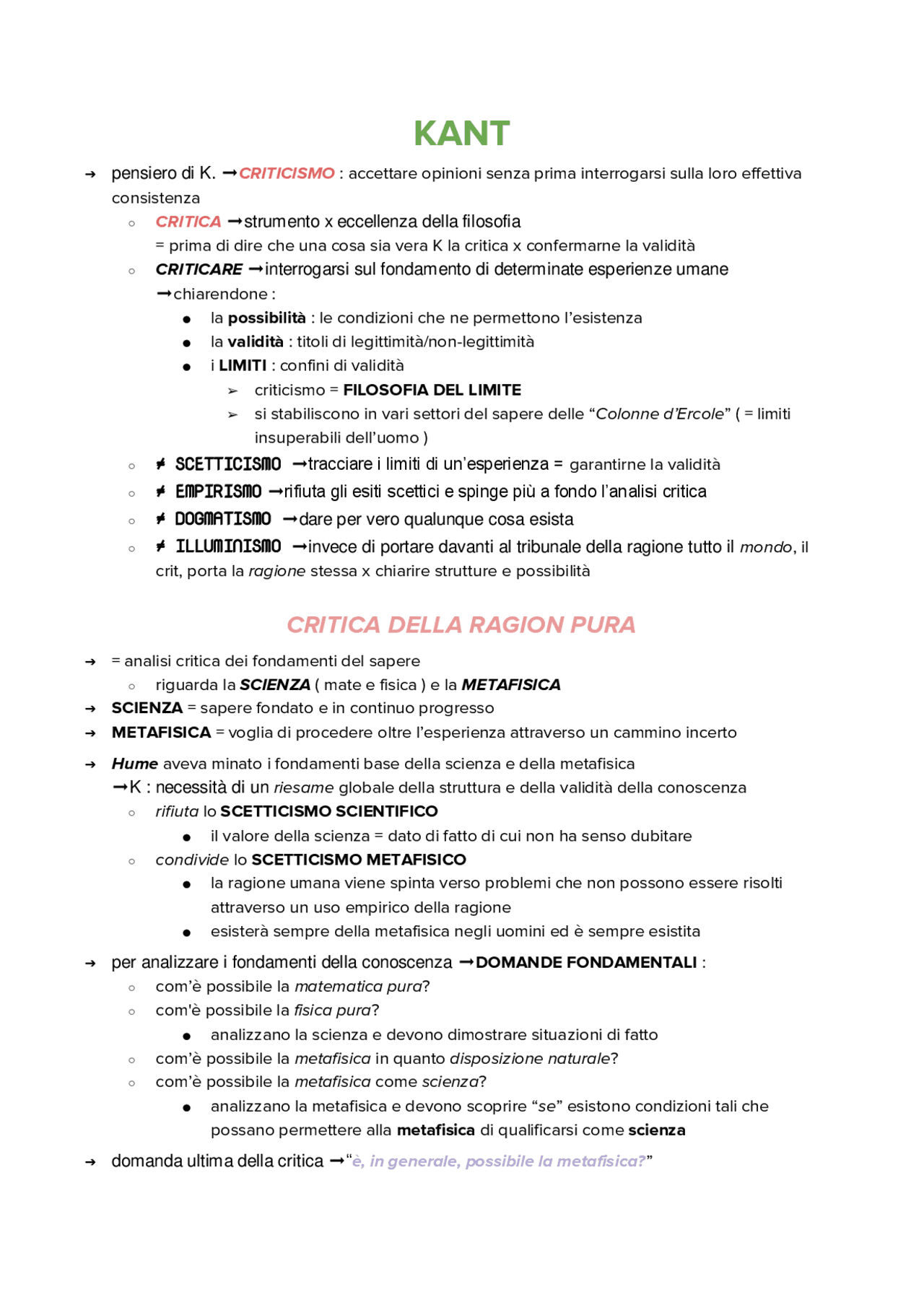Schemi Di Filosofia Kant Docsity