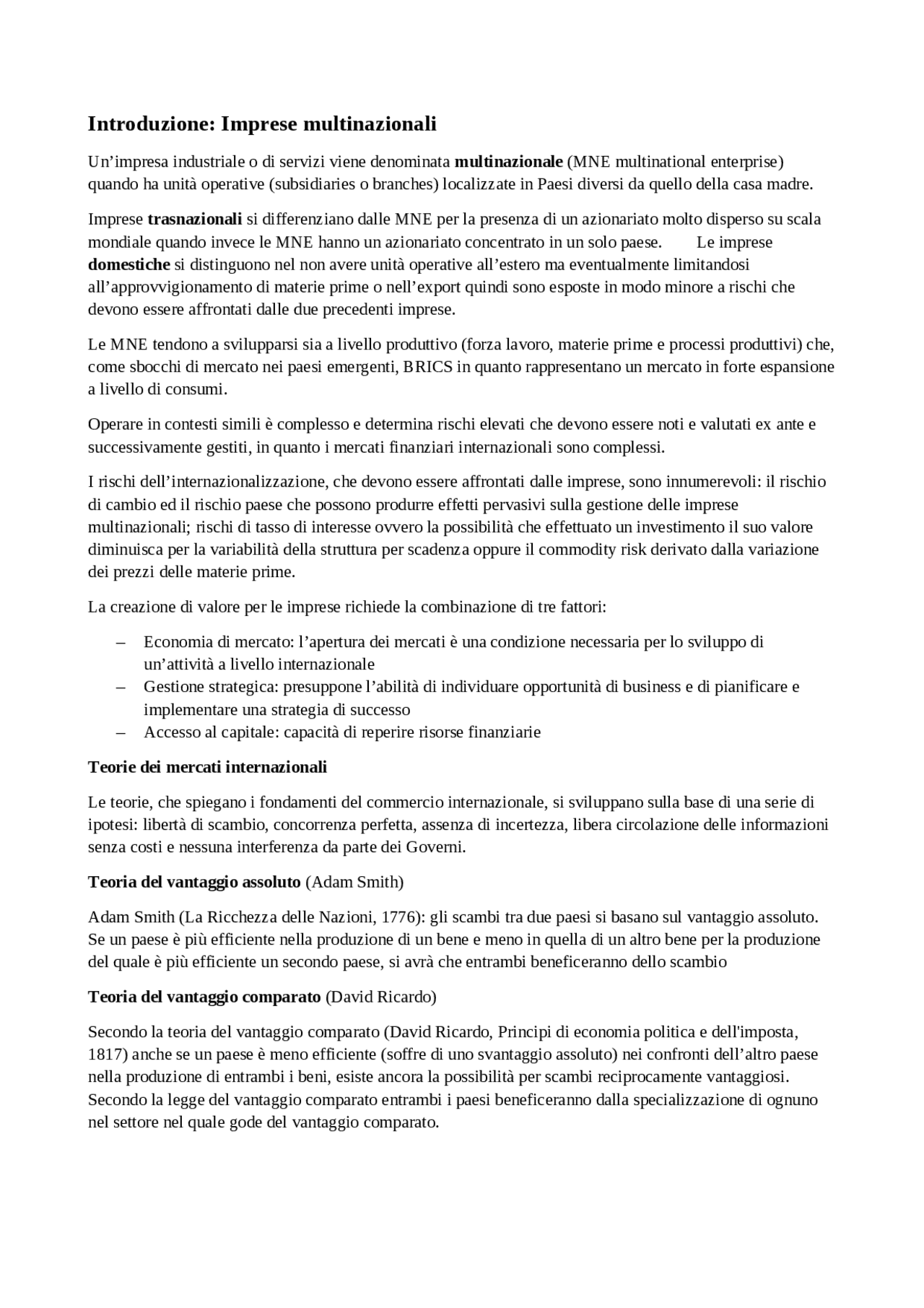 Sintesi Modulo I Governance E Gestione Del Rischio Frim Unipr Docsity