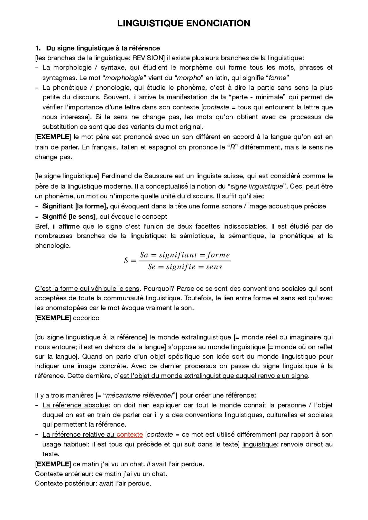 Linguistique énonciation - S3 - Docsity