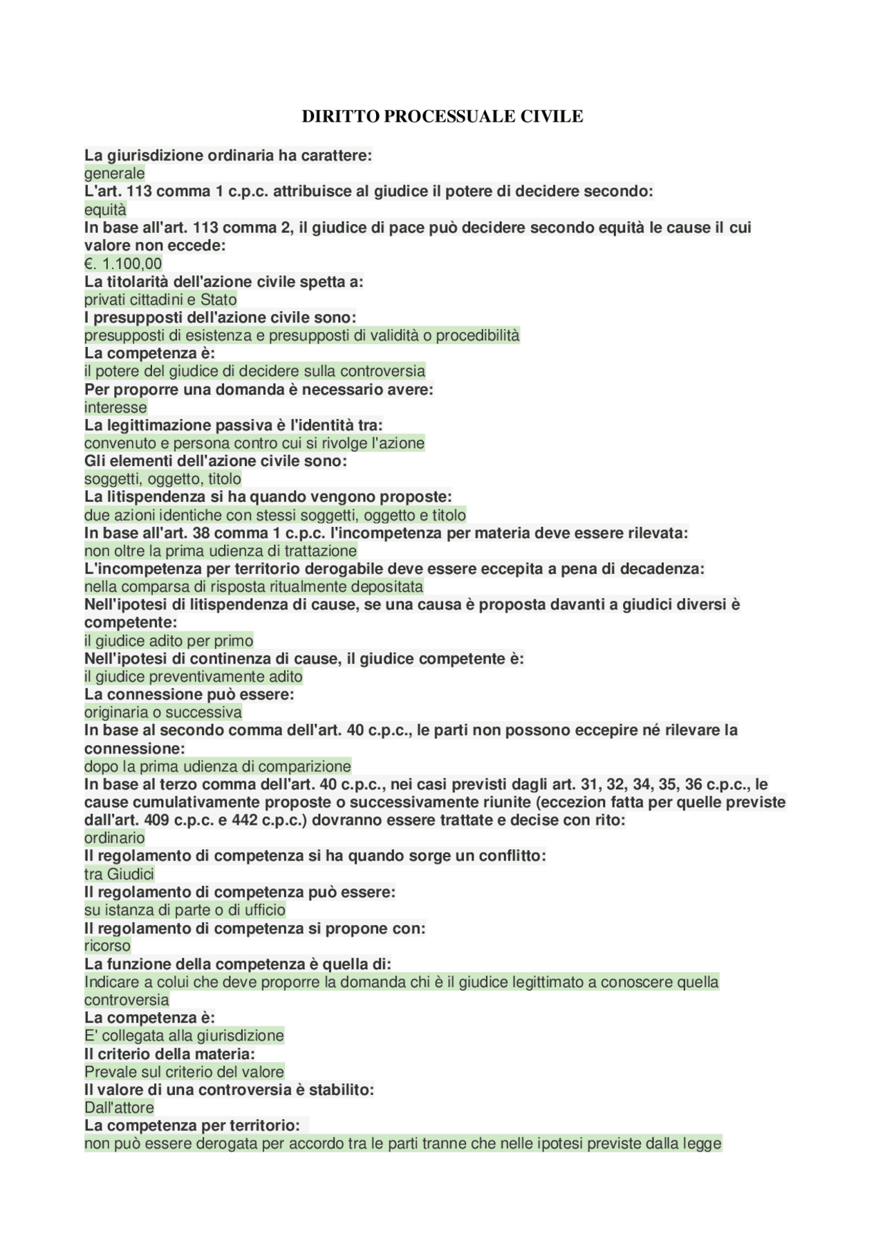 Diritto Processuale Civile Docsity