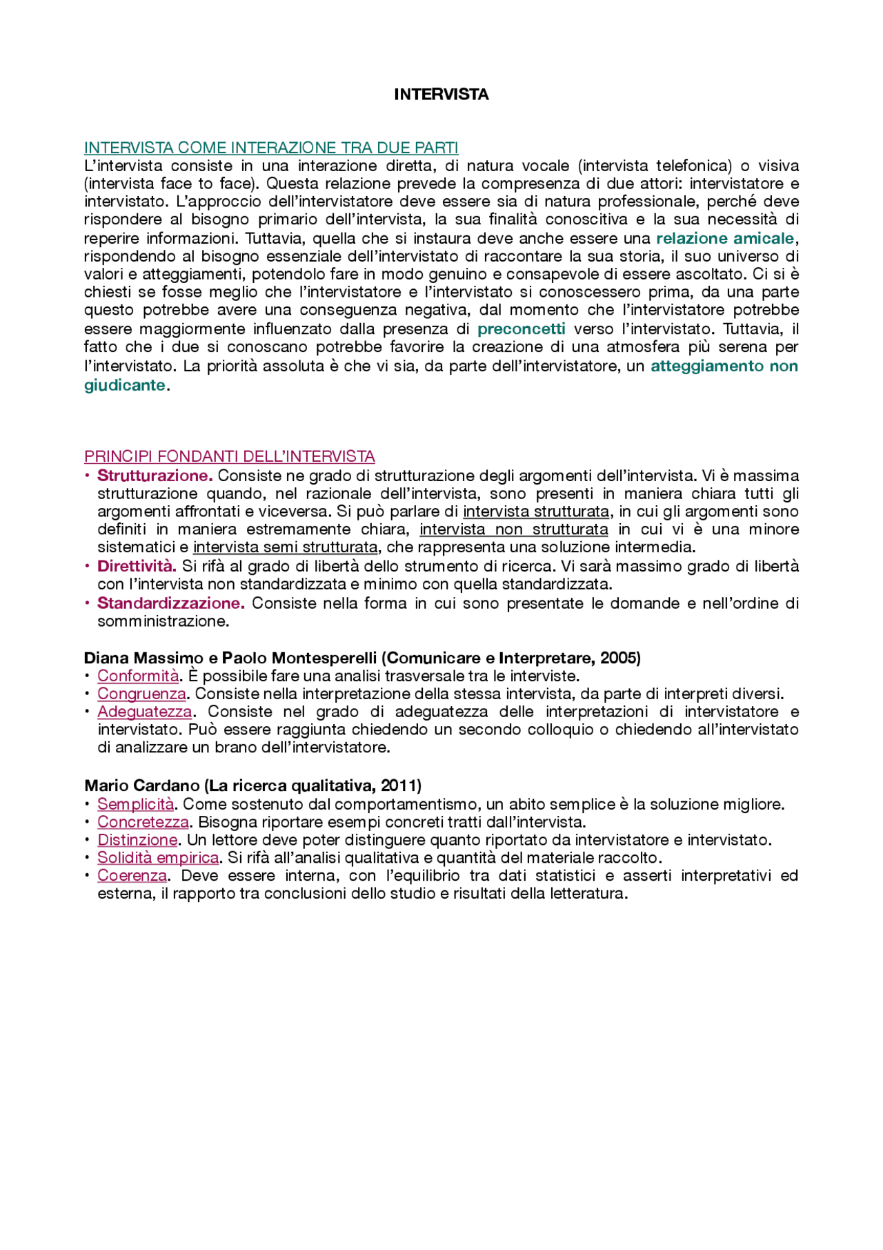 Appunti Sintetici Di Metodi E Tecniche Di Intervista E Questionario