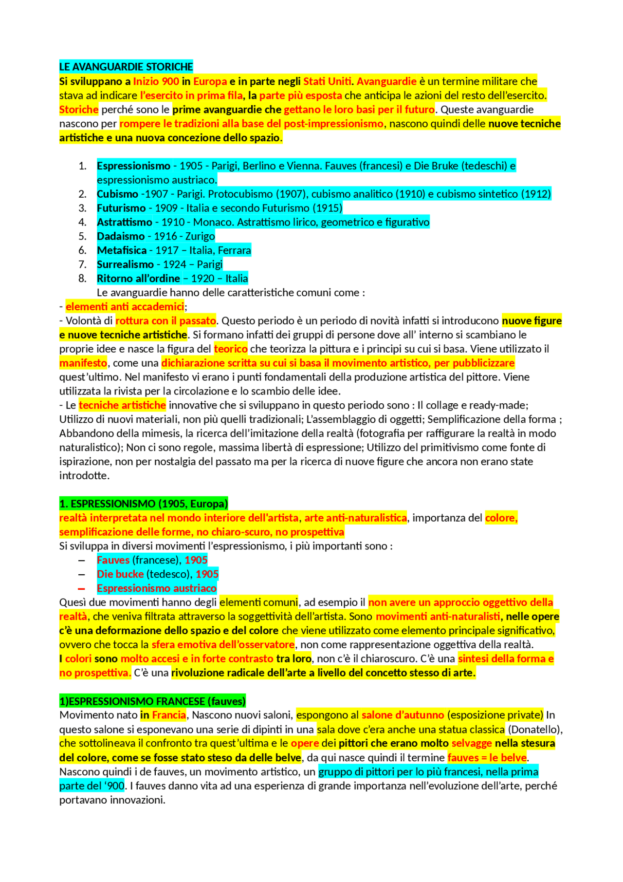 Espressionismo Cubismo Futurismo Docsity