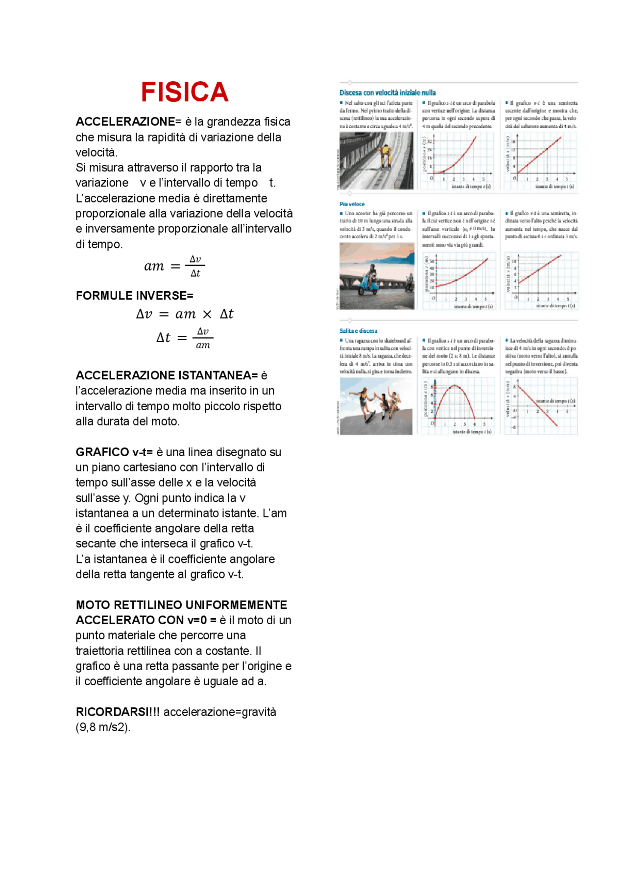 Appunti di Fisica sull'accelerazione | Schemi e mappe concettuali di ...