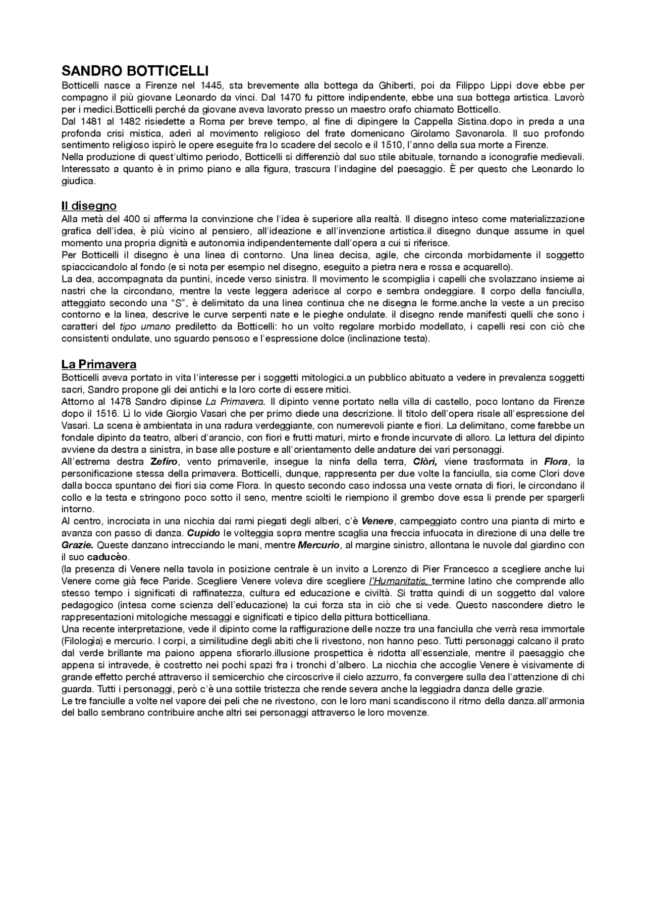 SANDRO BOTTICELLI vita e opere - Docsity