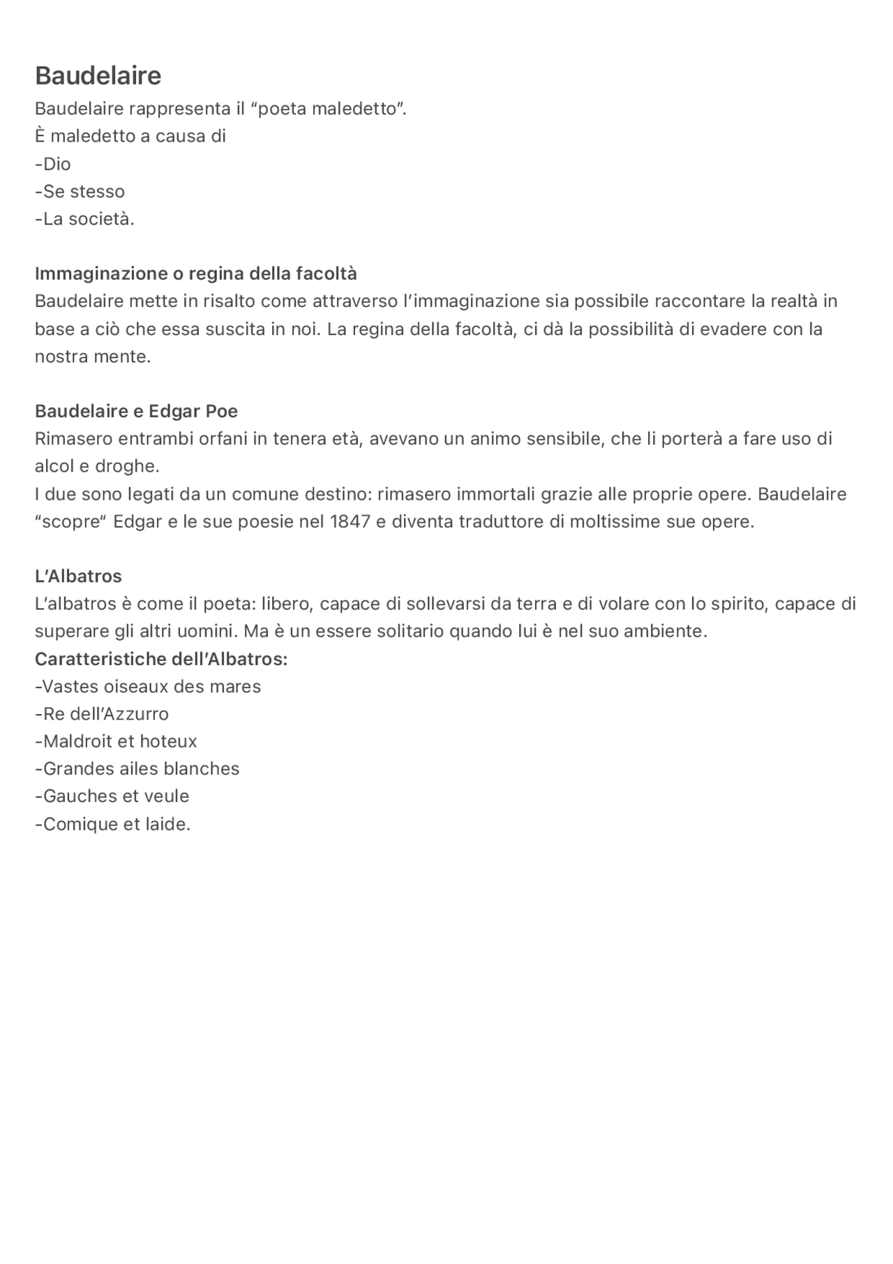 Riassunto Baudelaire Docsity
