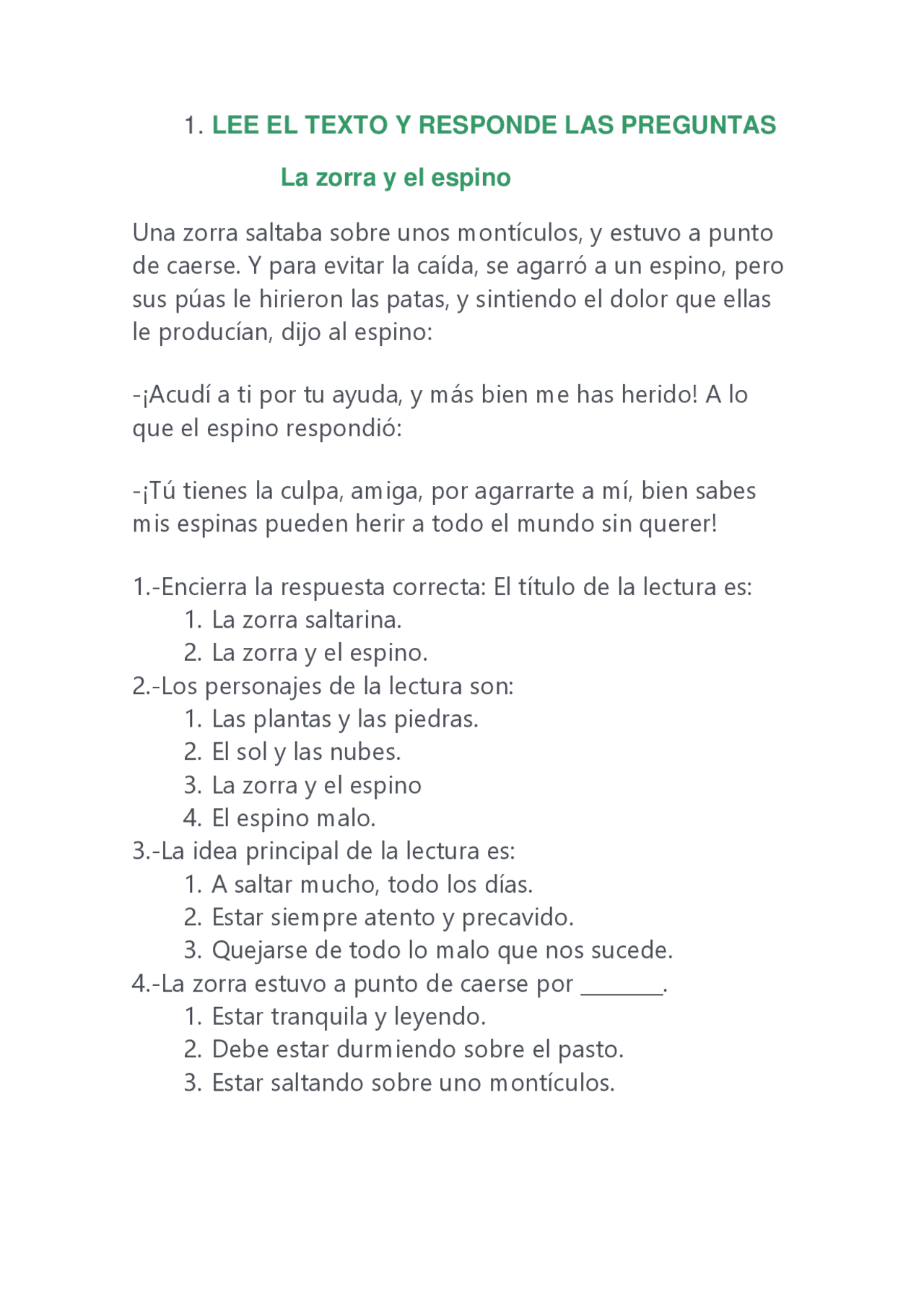 LEE EL TEXTO Y RESPONDE LAS PREGUNTA - Docsity