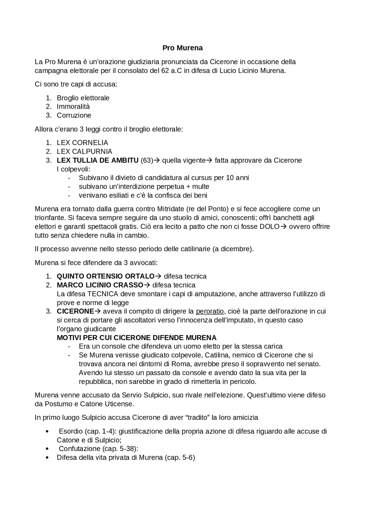 Pro Murena - Cicerone - Docsity