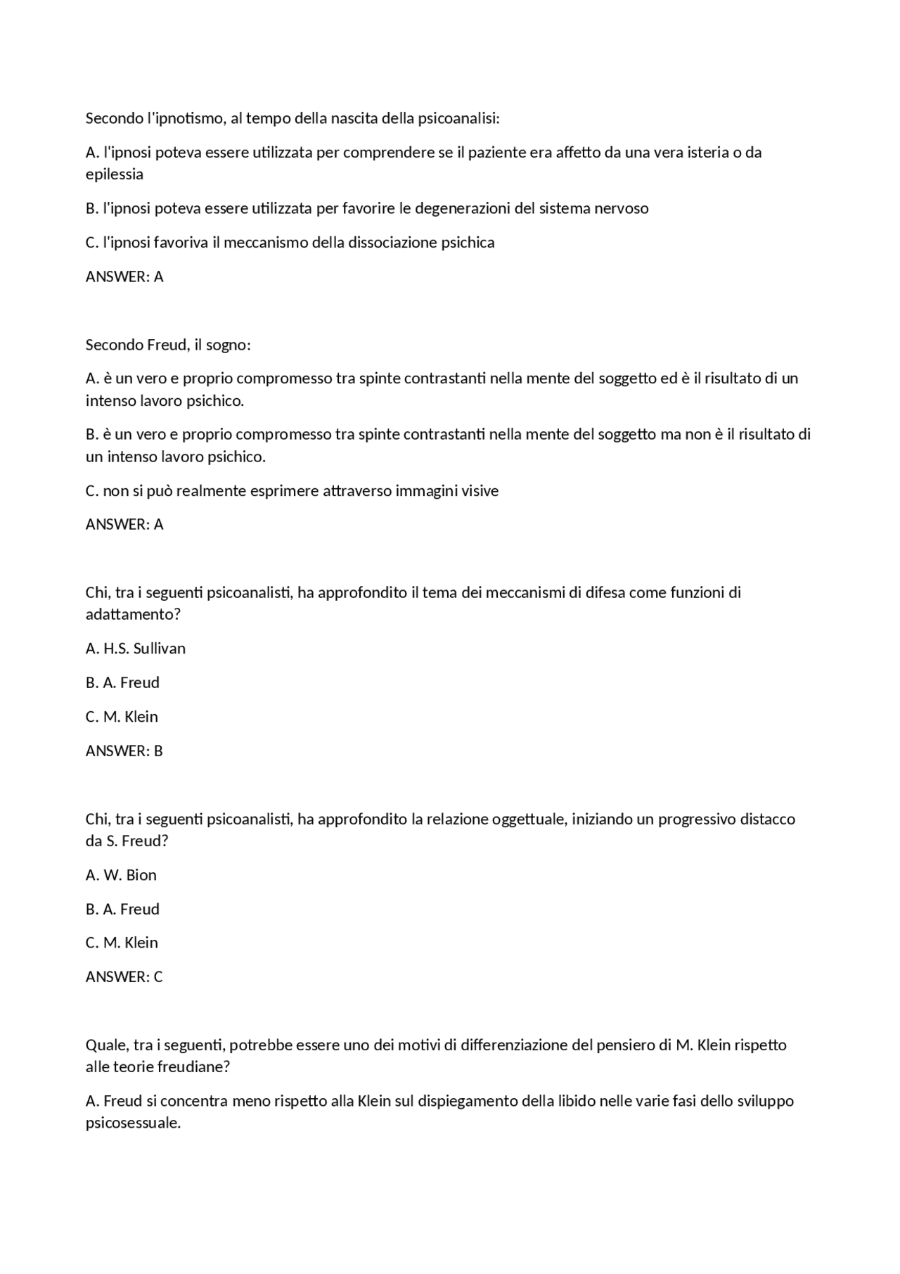 Domande Chiuse Psicologia Dinamica Docsity