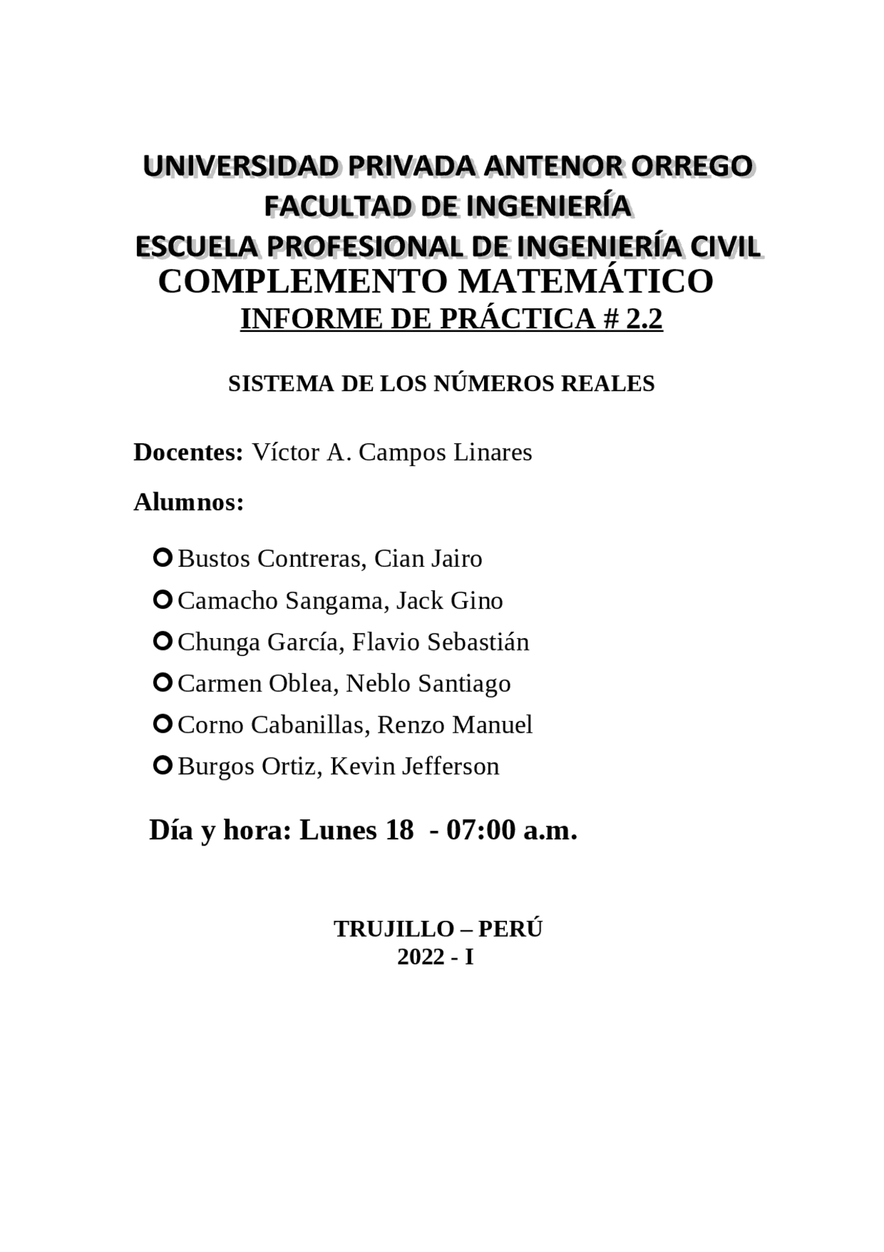 Informe Complemento Matematico Ejercicios De Matemáticas Docsity