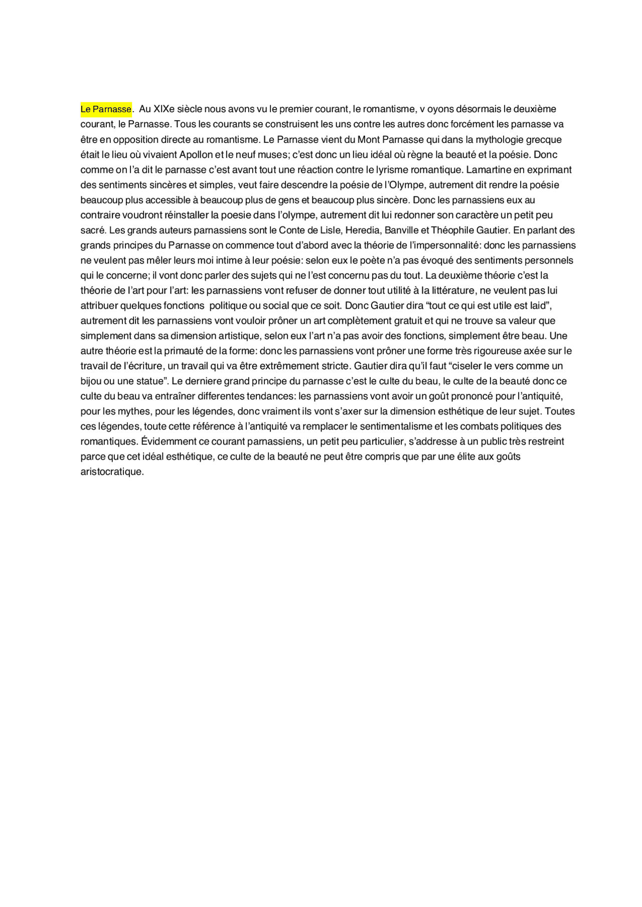 Le Parnasse Riassunto Movimento Francese Docsity