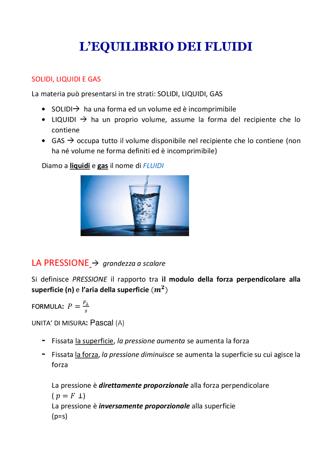 L’equilibrio dei fluidi - Docsity