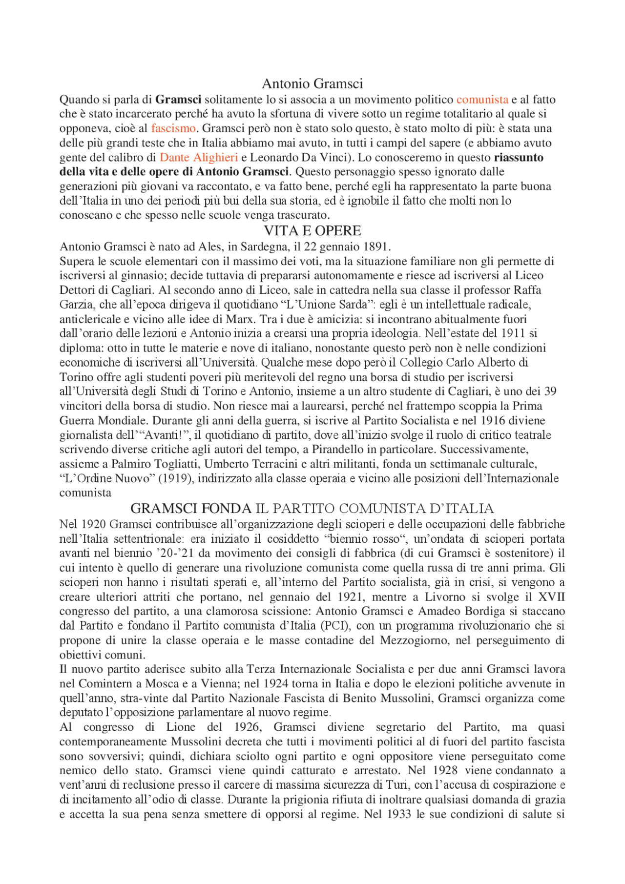 Antonio Gramsci In Breve Docsity