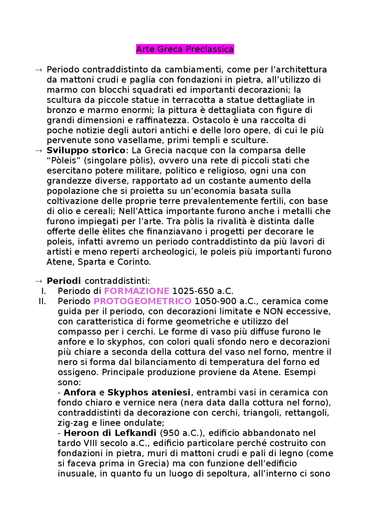 Arte Greca Pre Classica Docsity