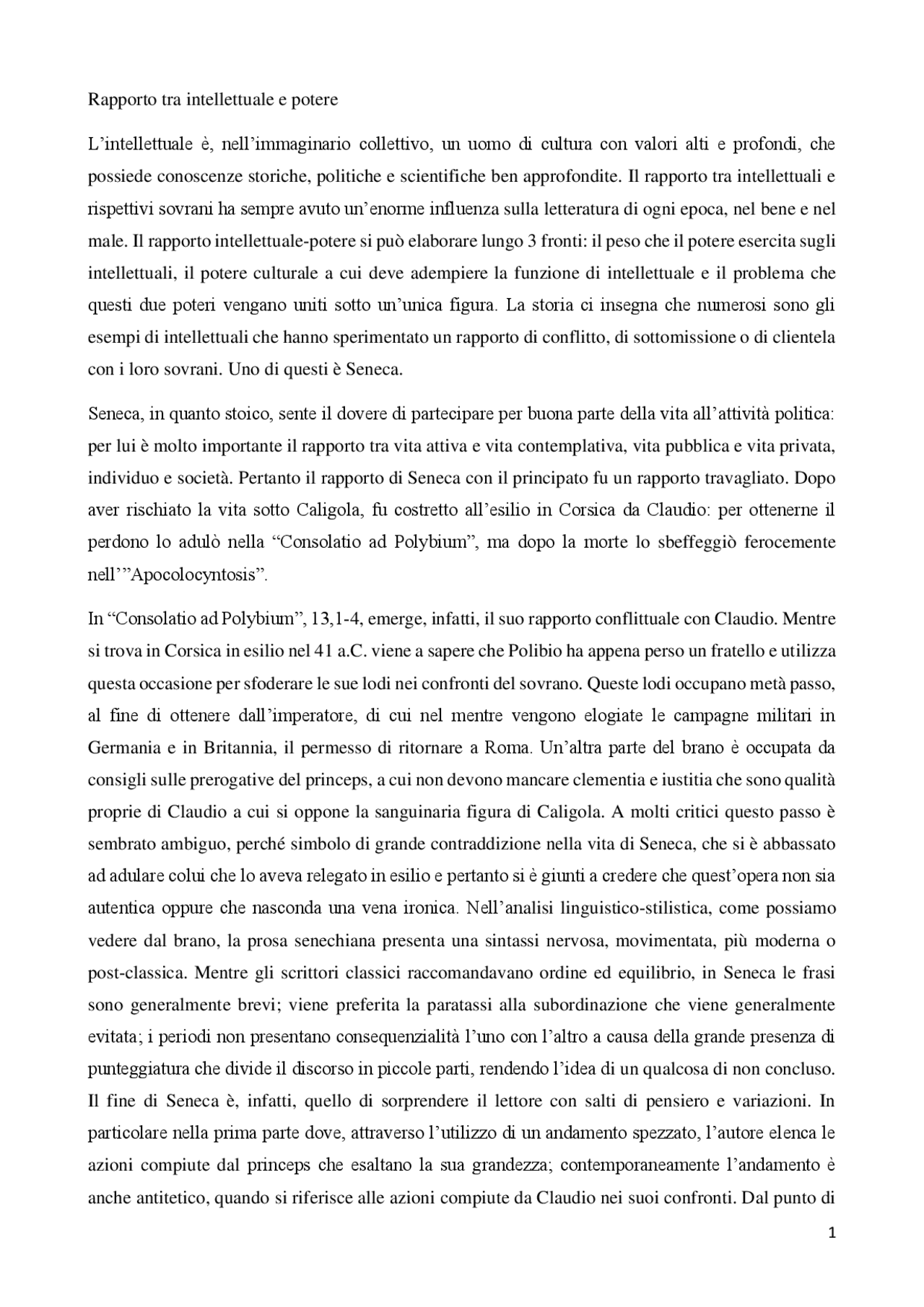 ELABORATO "RAPPORTO TRA INTELLETTUALE E IL POTERE" LICEO CLASSICO - Docsity