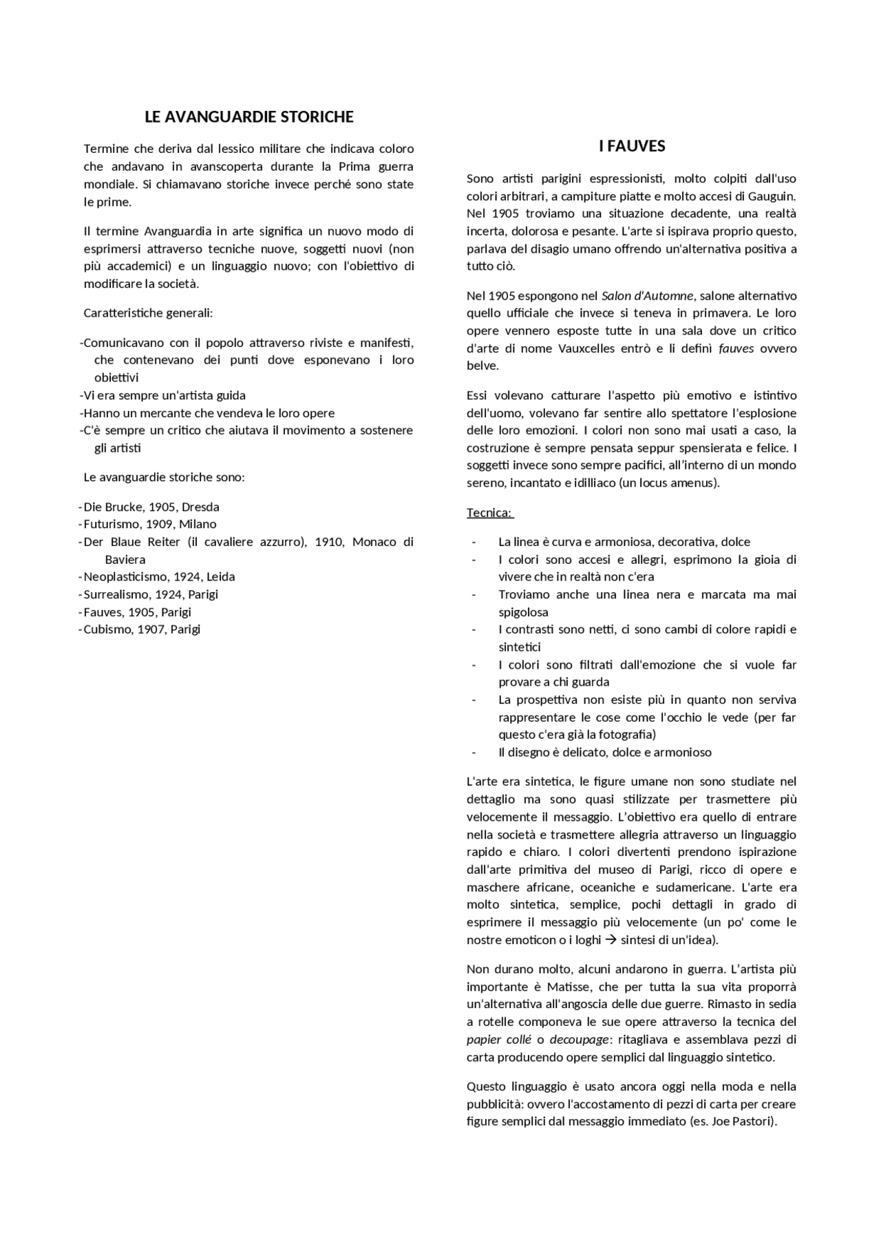 Le Avanguardie Storiche Docsity