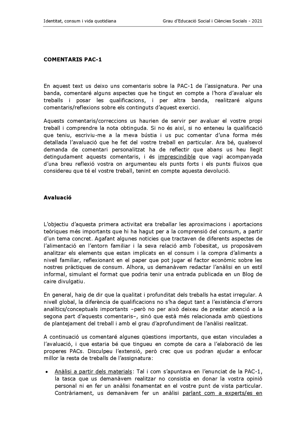 Identitat i consum Uoc devolució PAC 1 | Resúmenes de Planificación y Gestión de la Educación ...