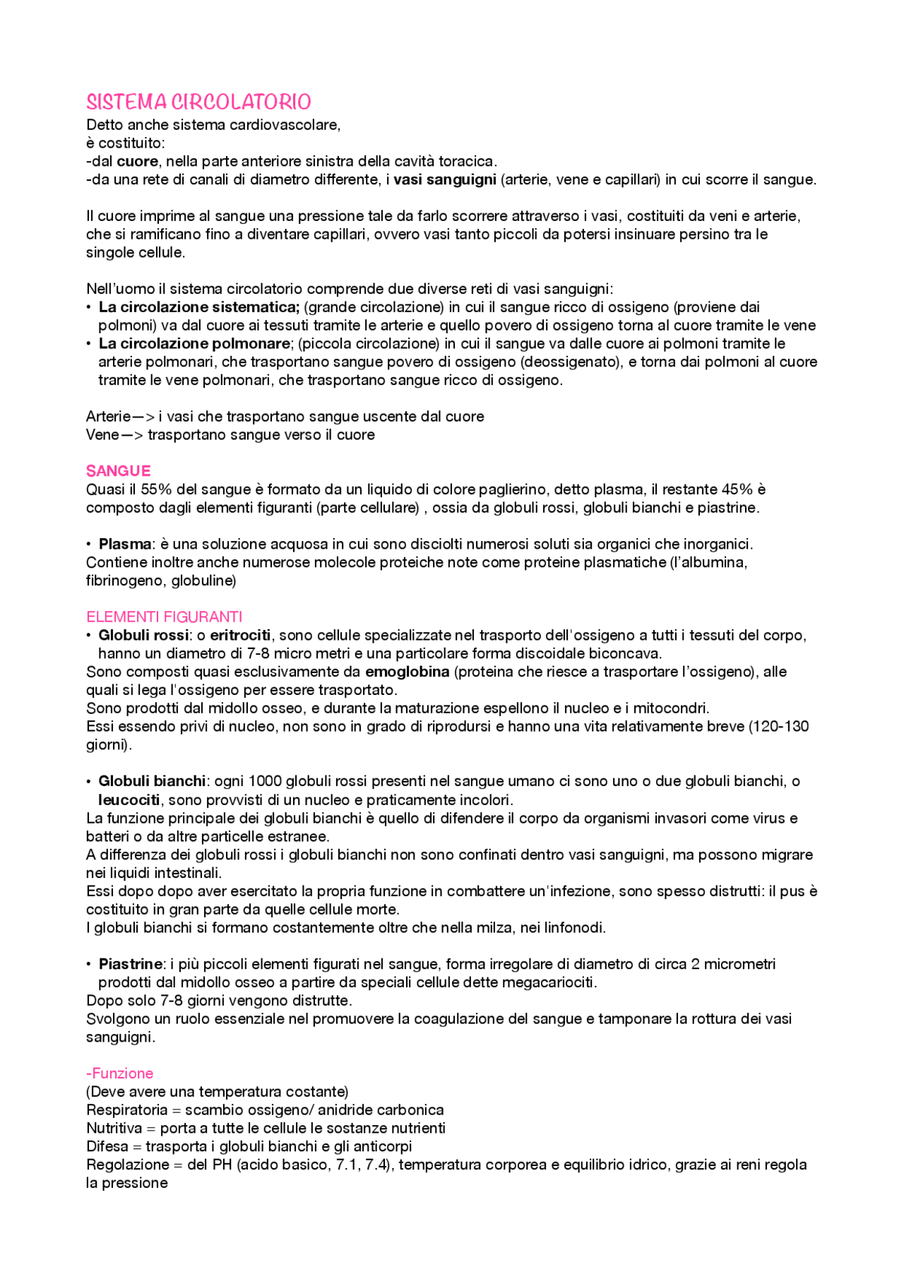 Sistema Circolatorio Docsity