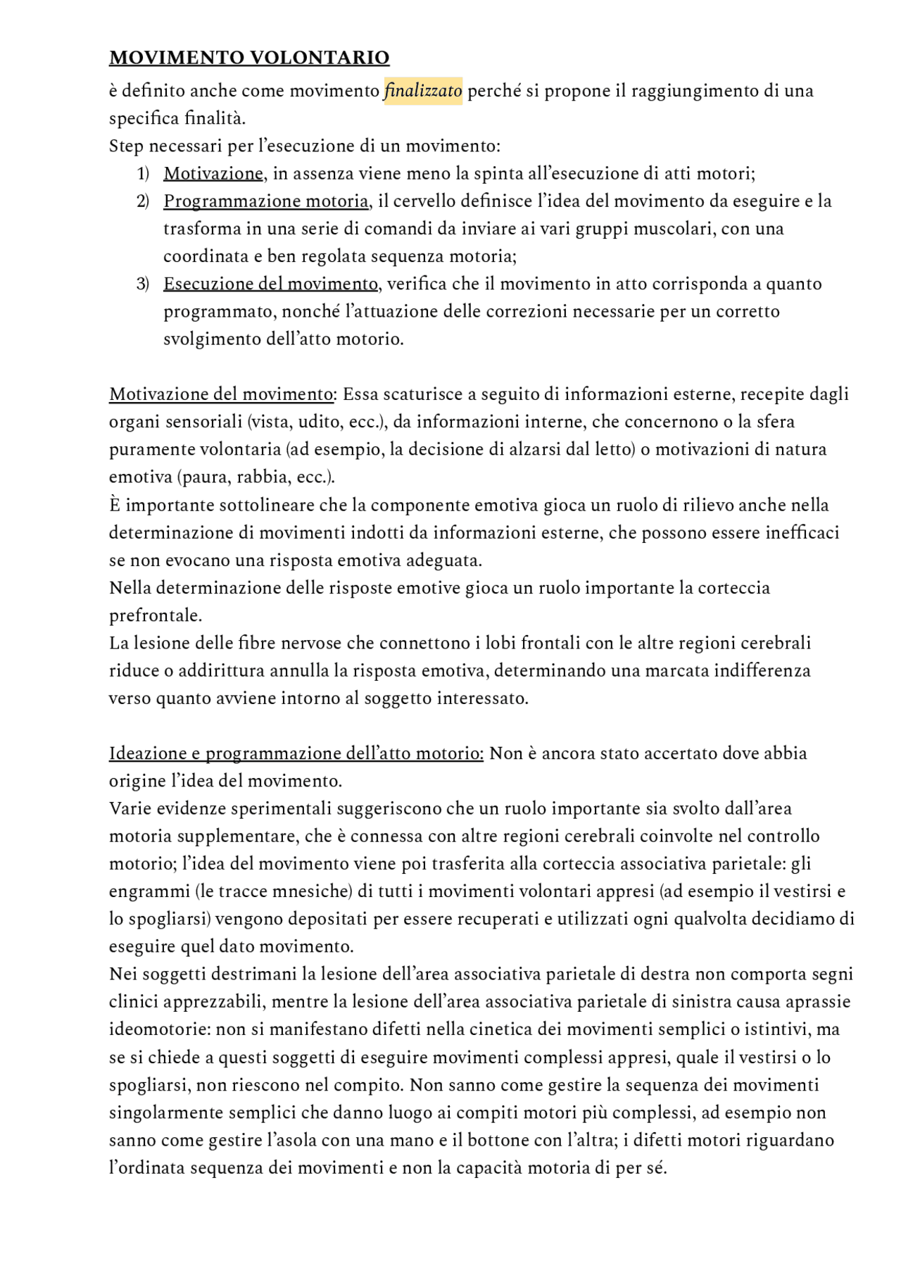 Movimento volontario | Sbobinature di Fisiologia - Docsity