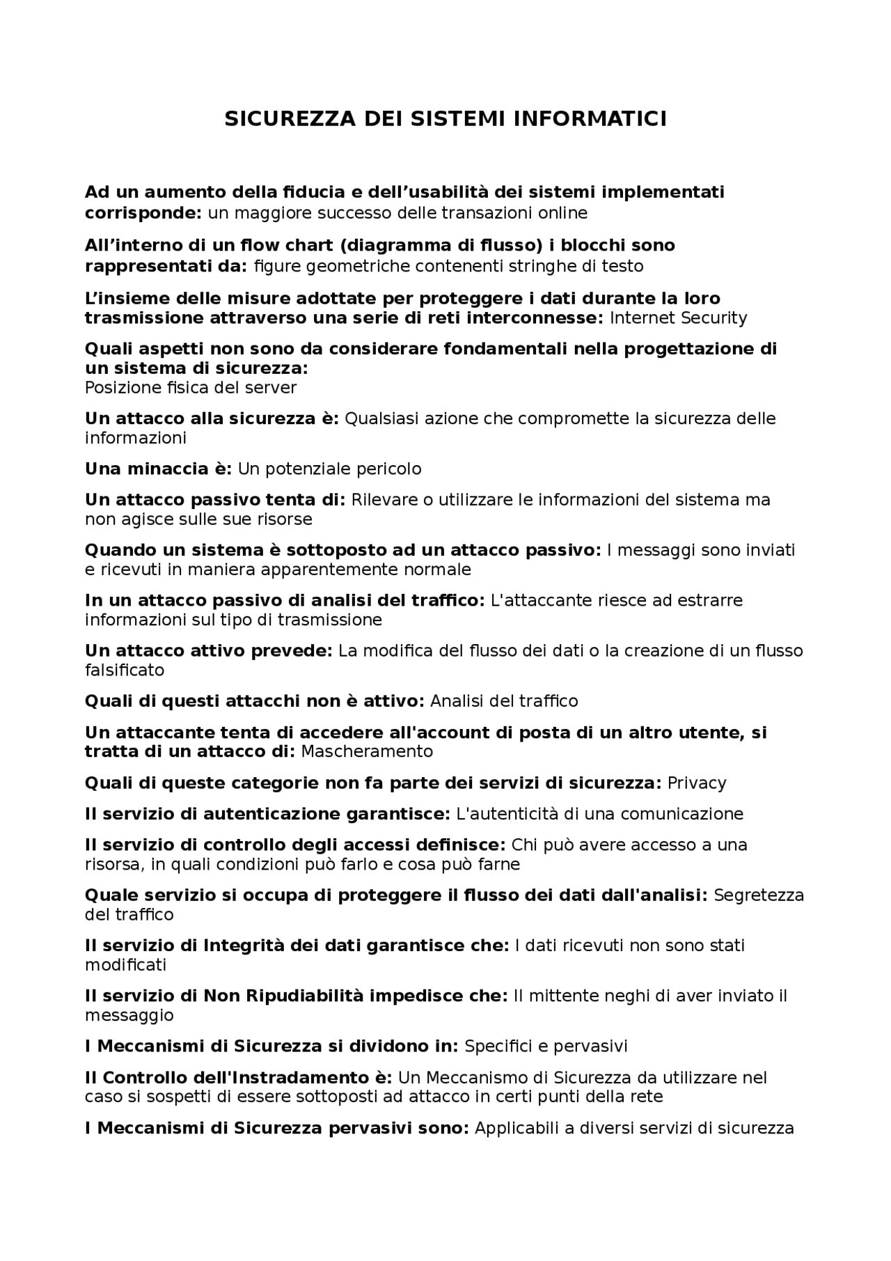Domande Sicurezza Dei Sistemi Informatici 2022 Docsity