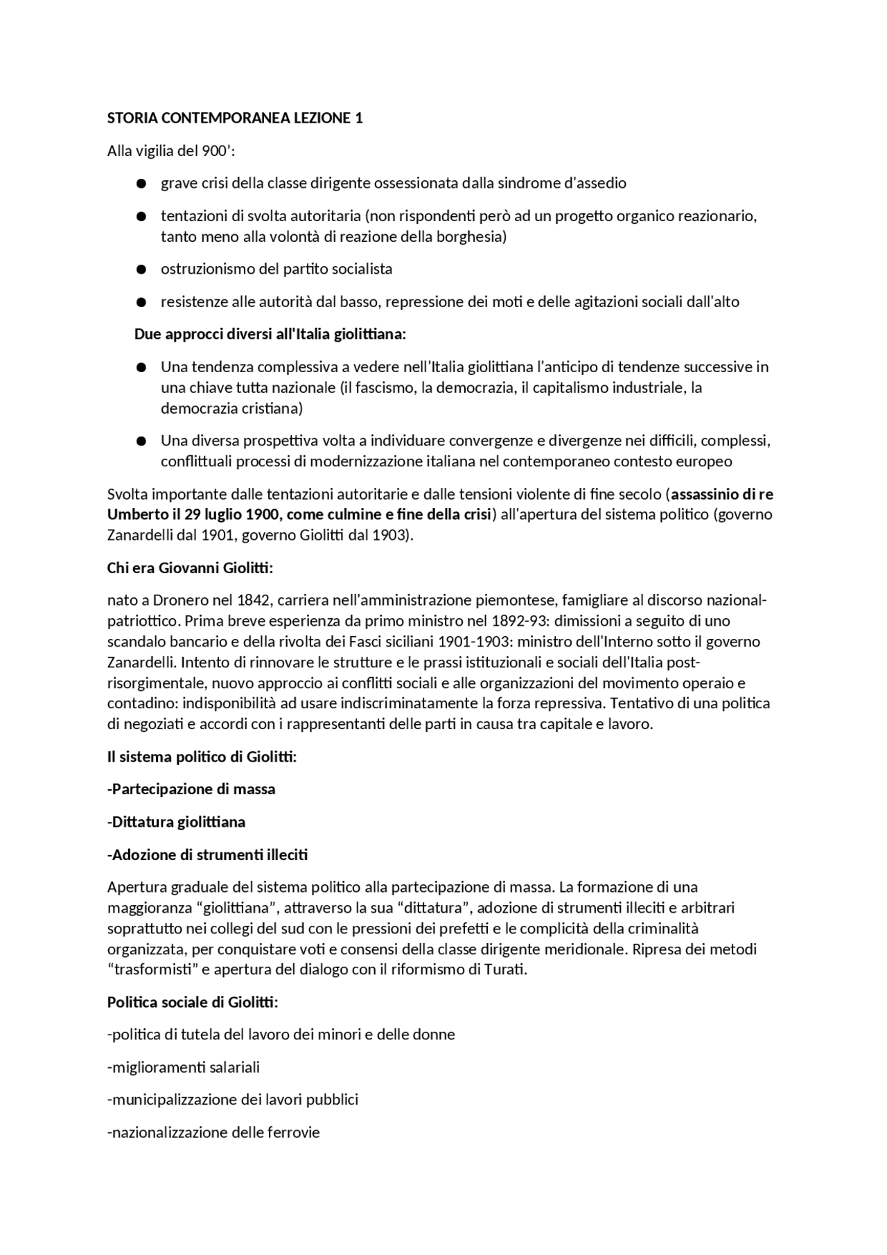 Storia italia contemporanea - Docsity