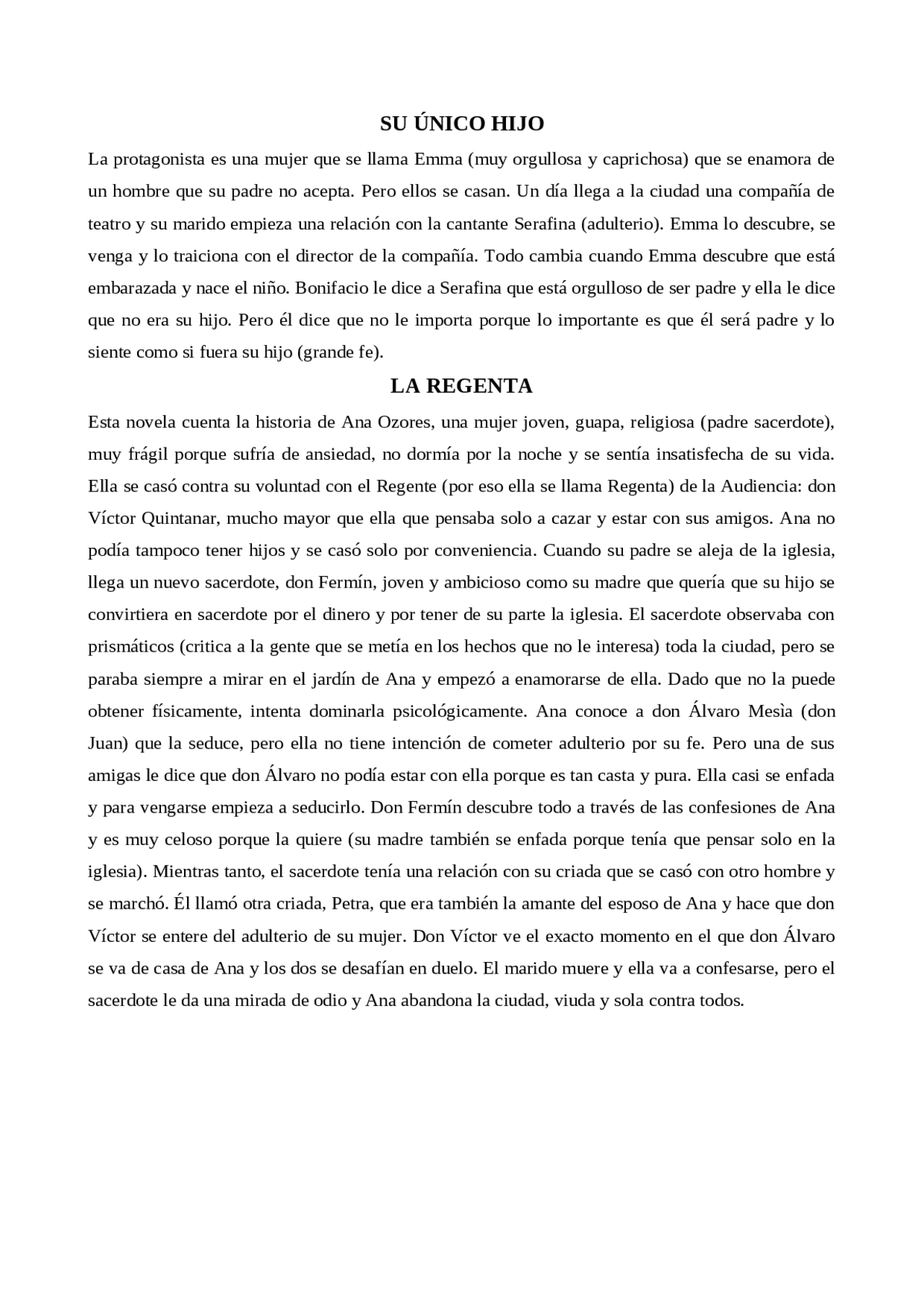 Riassunti Opere Clarin Docsity