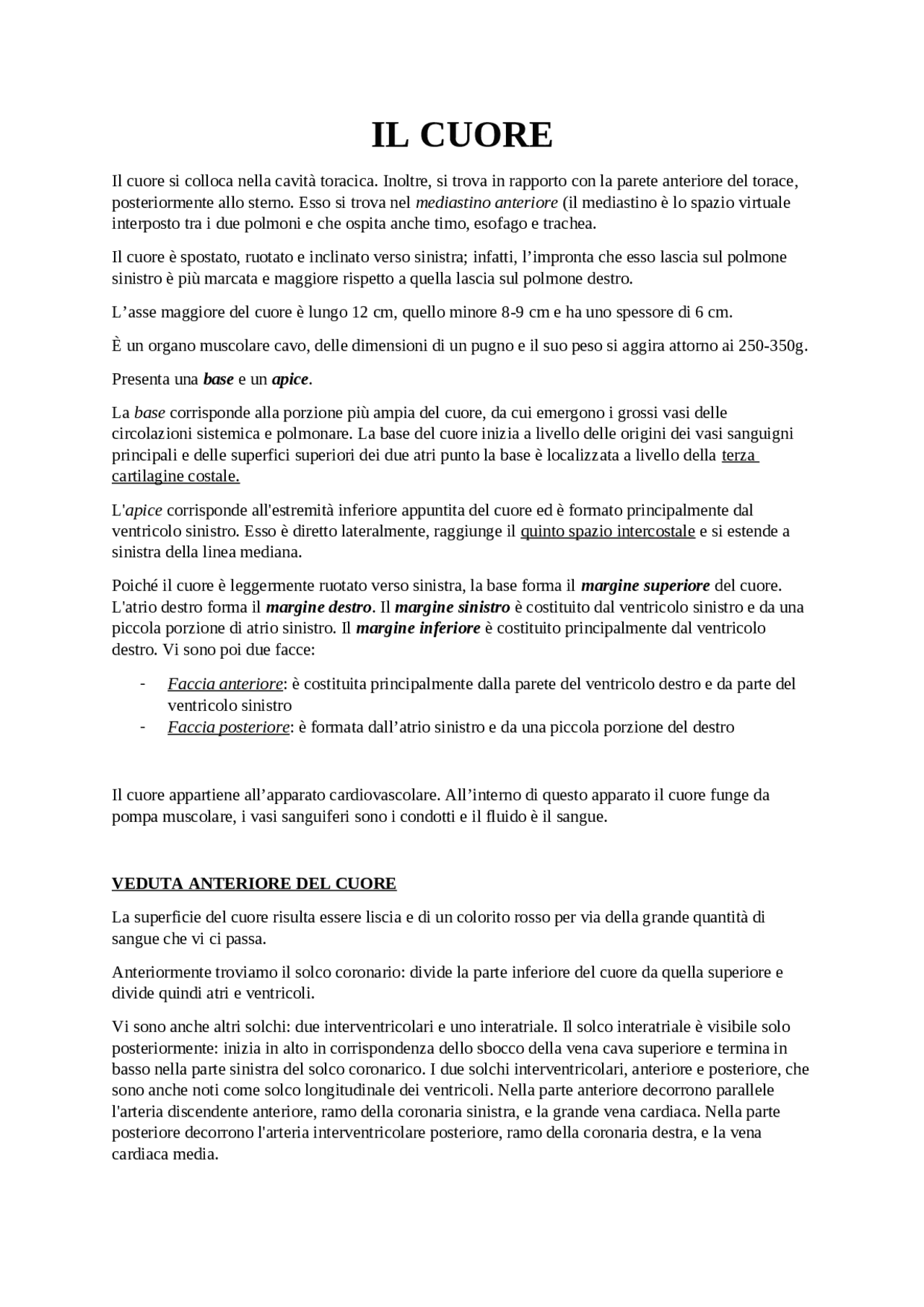 Il Cuore Anatomia Umana Docsity