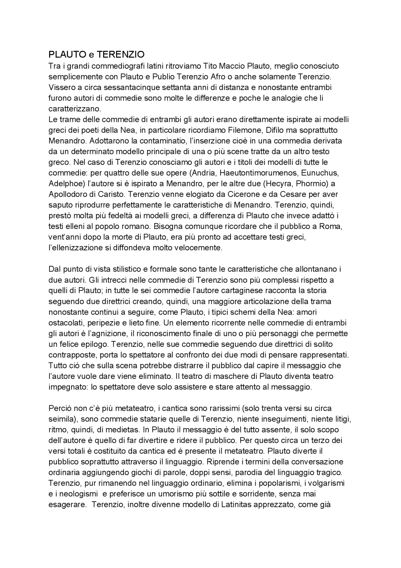 Paragone Tra Plauto E Terenzio Docsity
