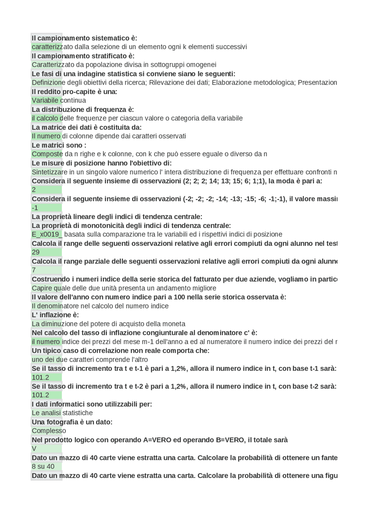 Test Statistica L18 Pegaso Docsity