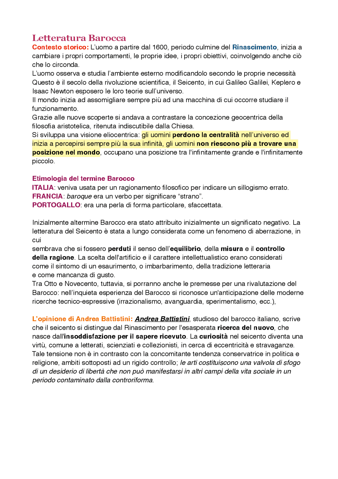 La Letteratura Barocca Docsity