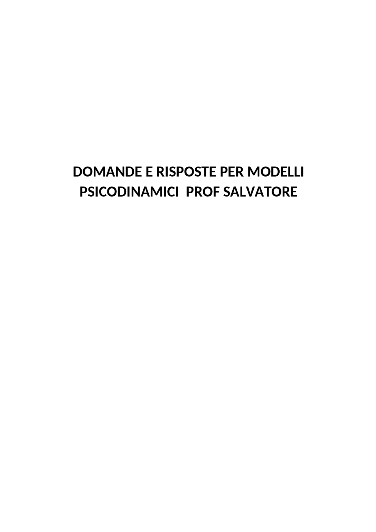 Domande Dappello Modelli Psicodinamici Prof Salvatore Prove D