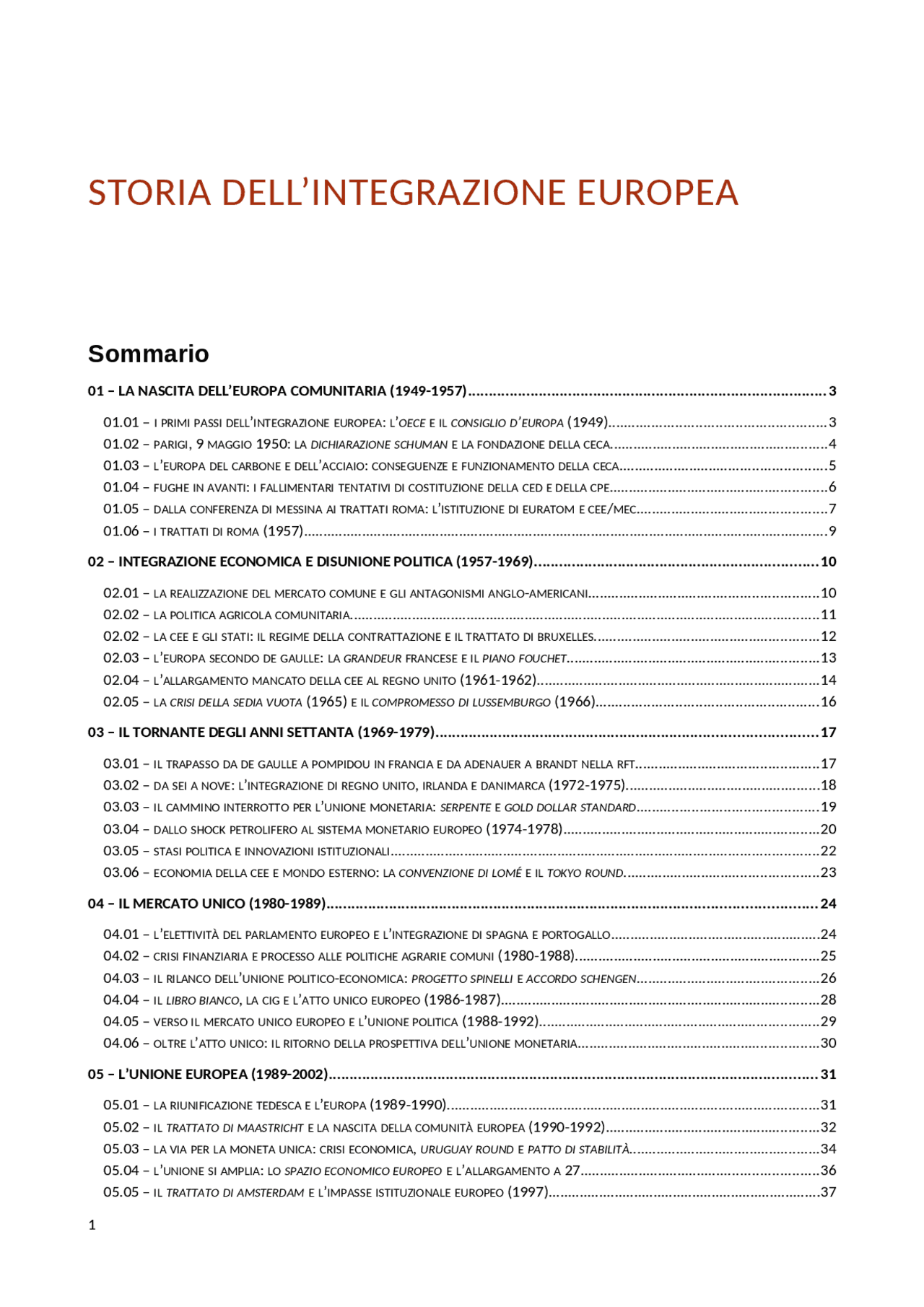Storia Dellintegrazione Europea L Rapone Riassunto Docsity