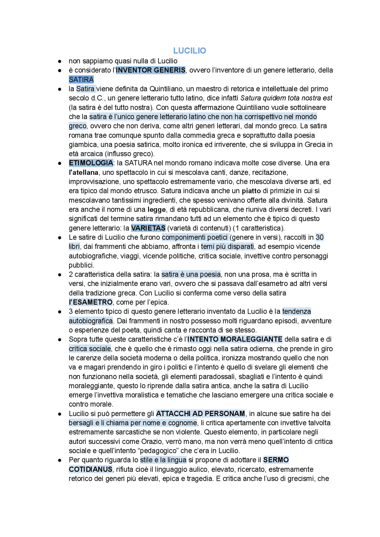 Lucilio, poetae novi, Catullo - Docsity