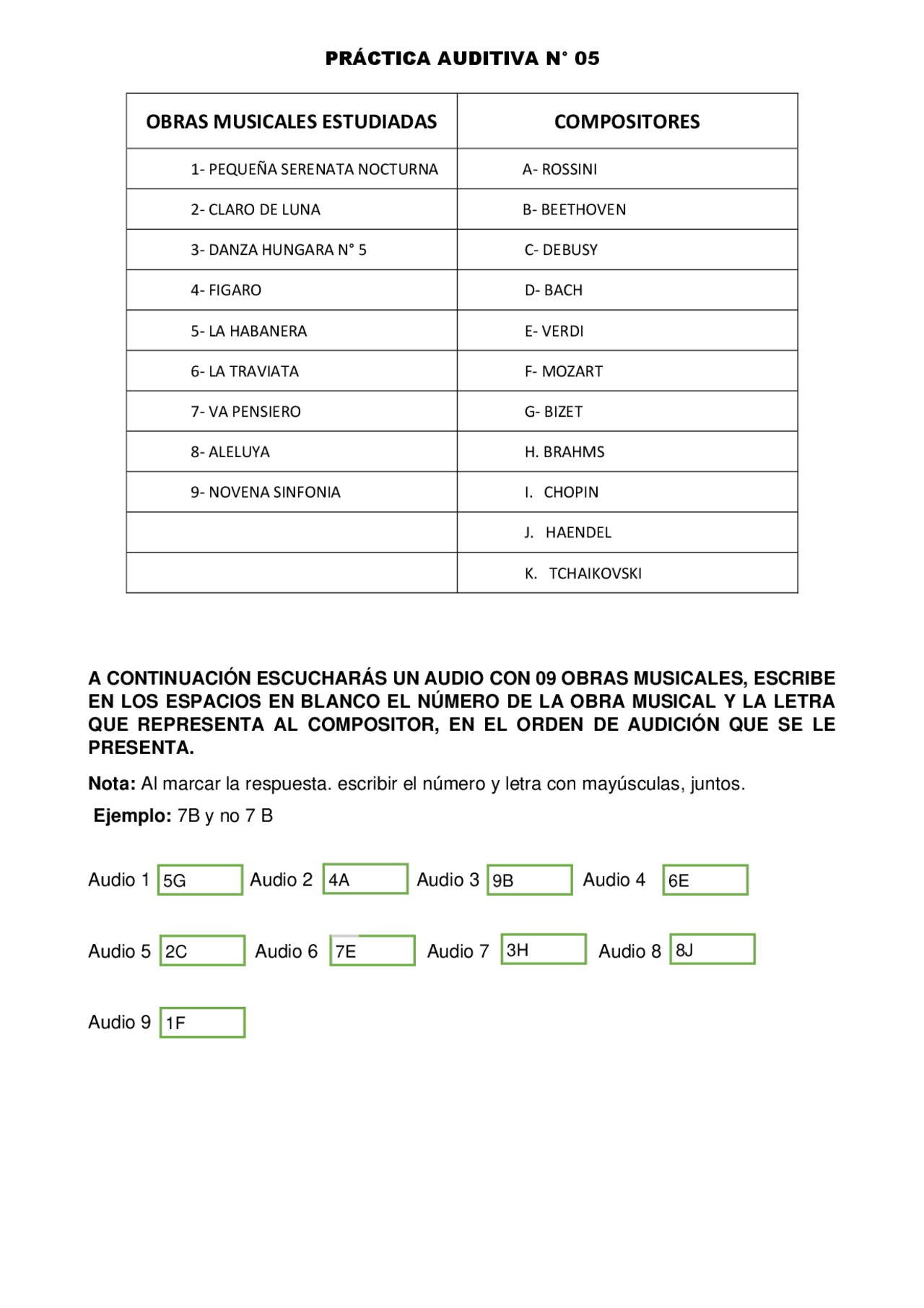 PRACTICA AUDITIVA N° 05.pdf | Ejercicios de Música | Docsity