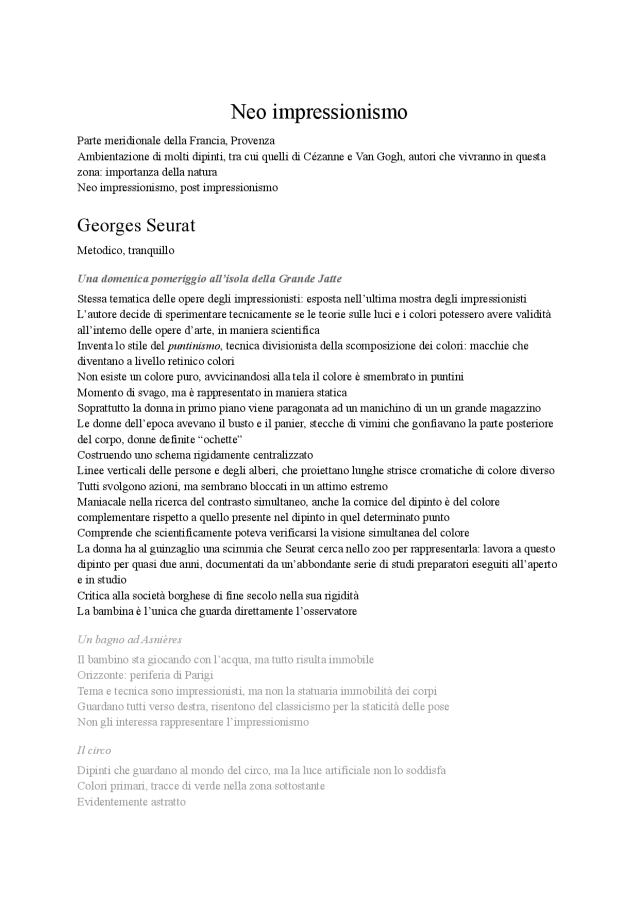 Arte Neo E Post Impressionista Docsity