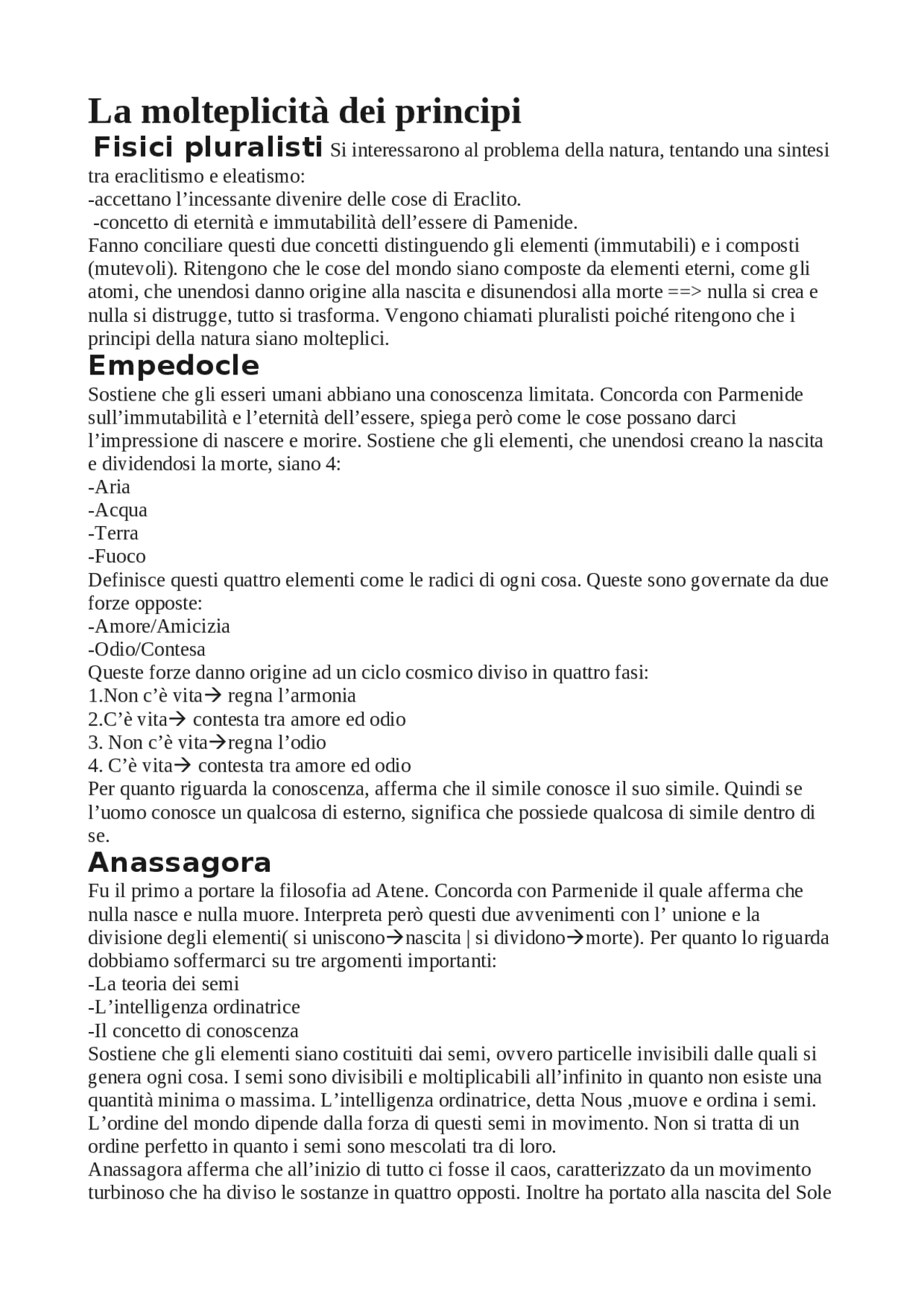 Empedocle, anassagora, democrito. i sofisti: protagora, gorgia - Docsity