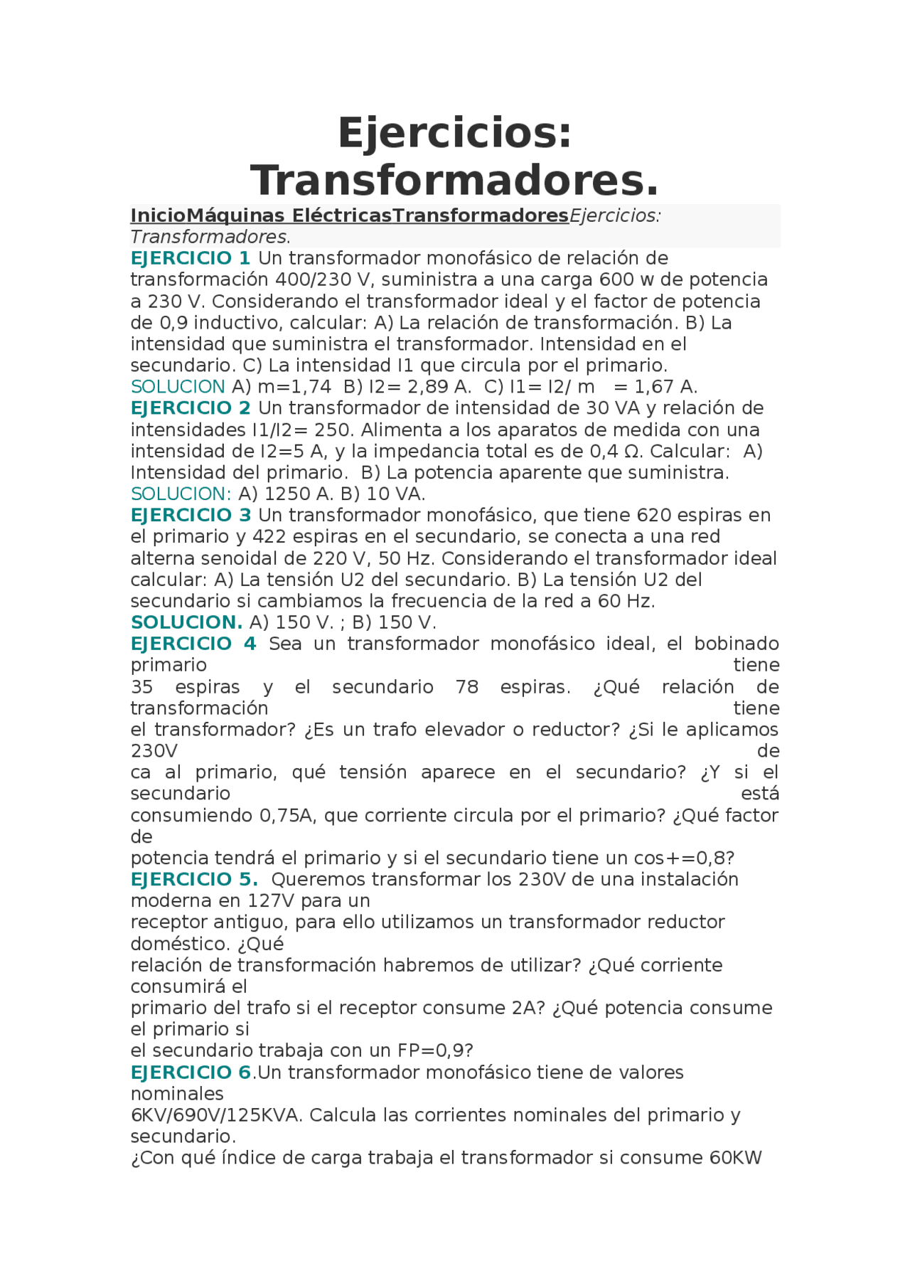 EJERCICIOS CON TRAFOS - Docsity