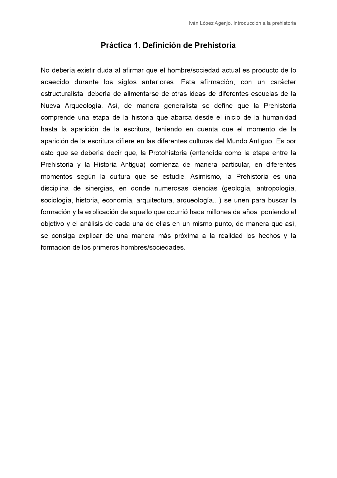 Primera practica. Introducción al concepto de prehistoria - Docsity