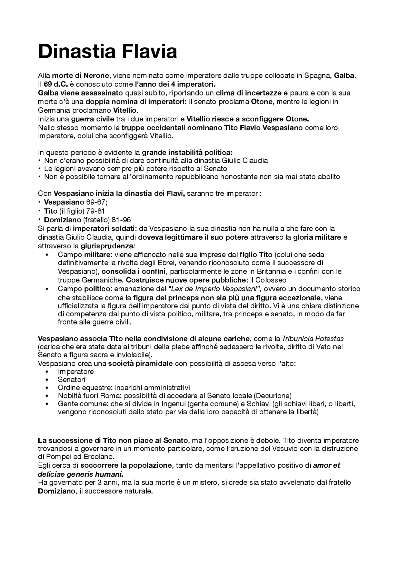Appunti Dinastia Flavia Docsity