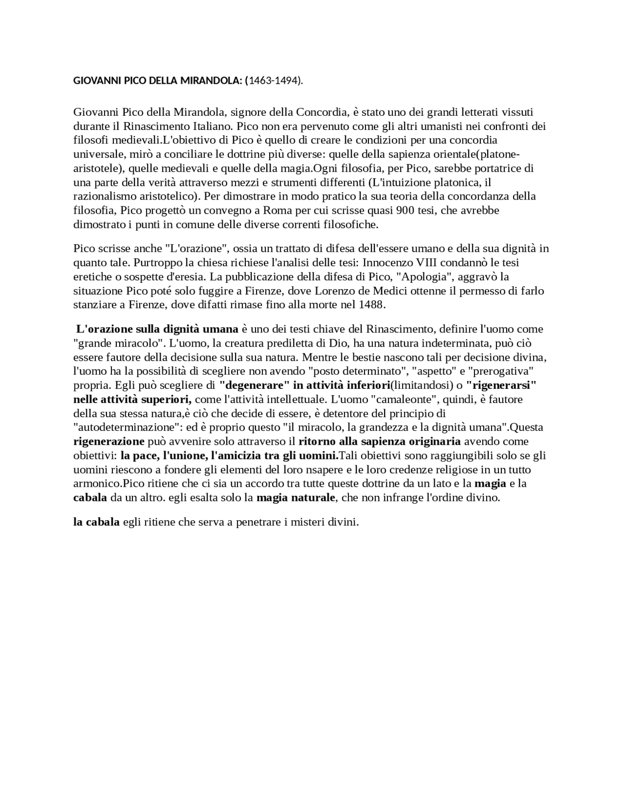 Pico Della Mirandola Docsity