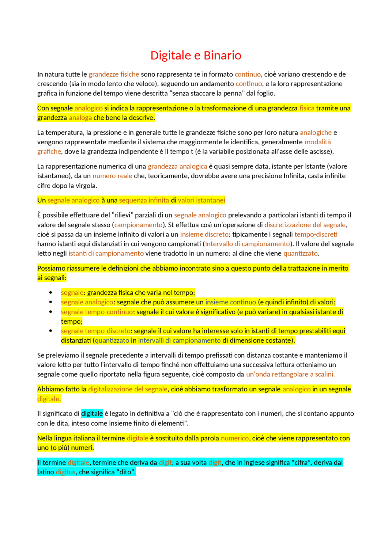 Digitale e Binario in Informatica - Docsity